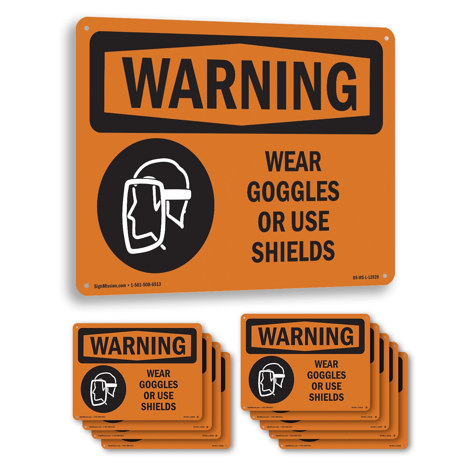 Wear Goggles Or Use Shields OSHA WARNING Aluminum Sign 14 Inch x 10 ...