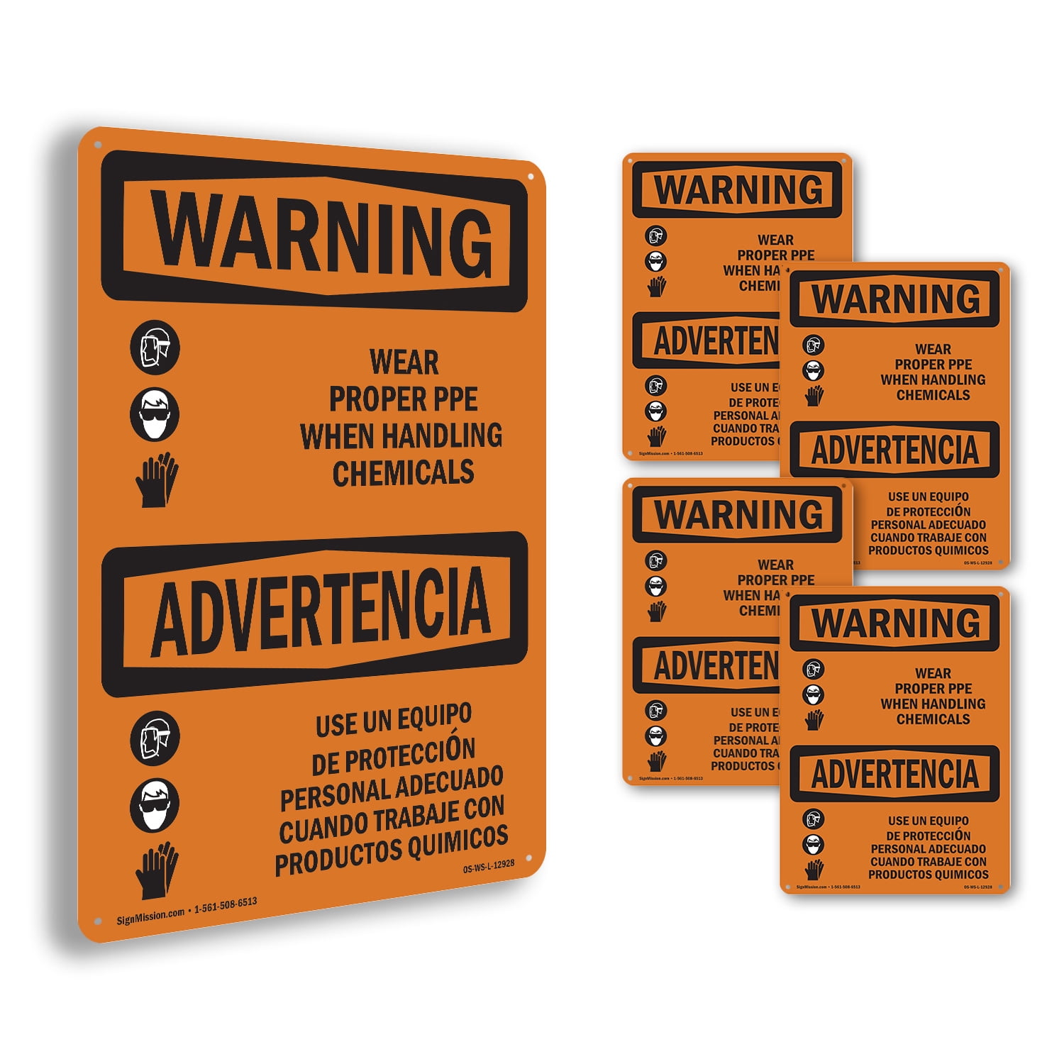Wear PPE Handling Chemical Bilingual OSHA WARNING Rigid Plastic Sign 24 ...