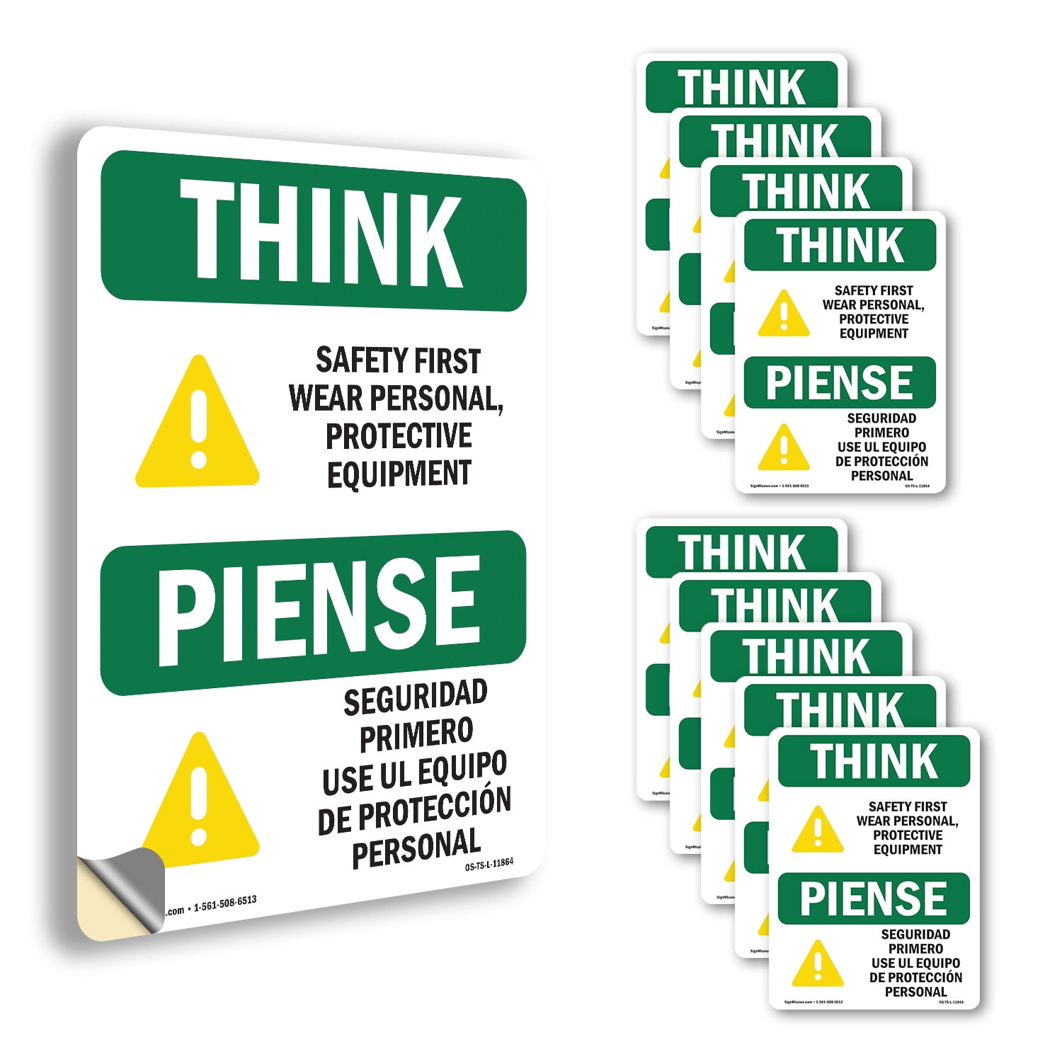 Wear PPE Symbol Bilingual OSHA Think Vinyl Decal Label 24 Inch x 18 ...