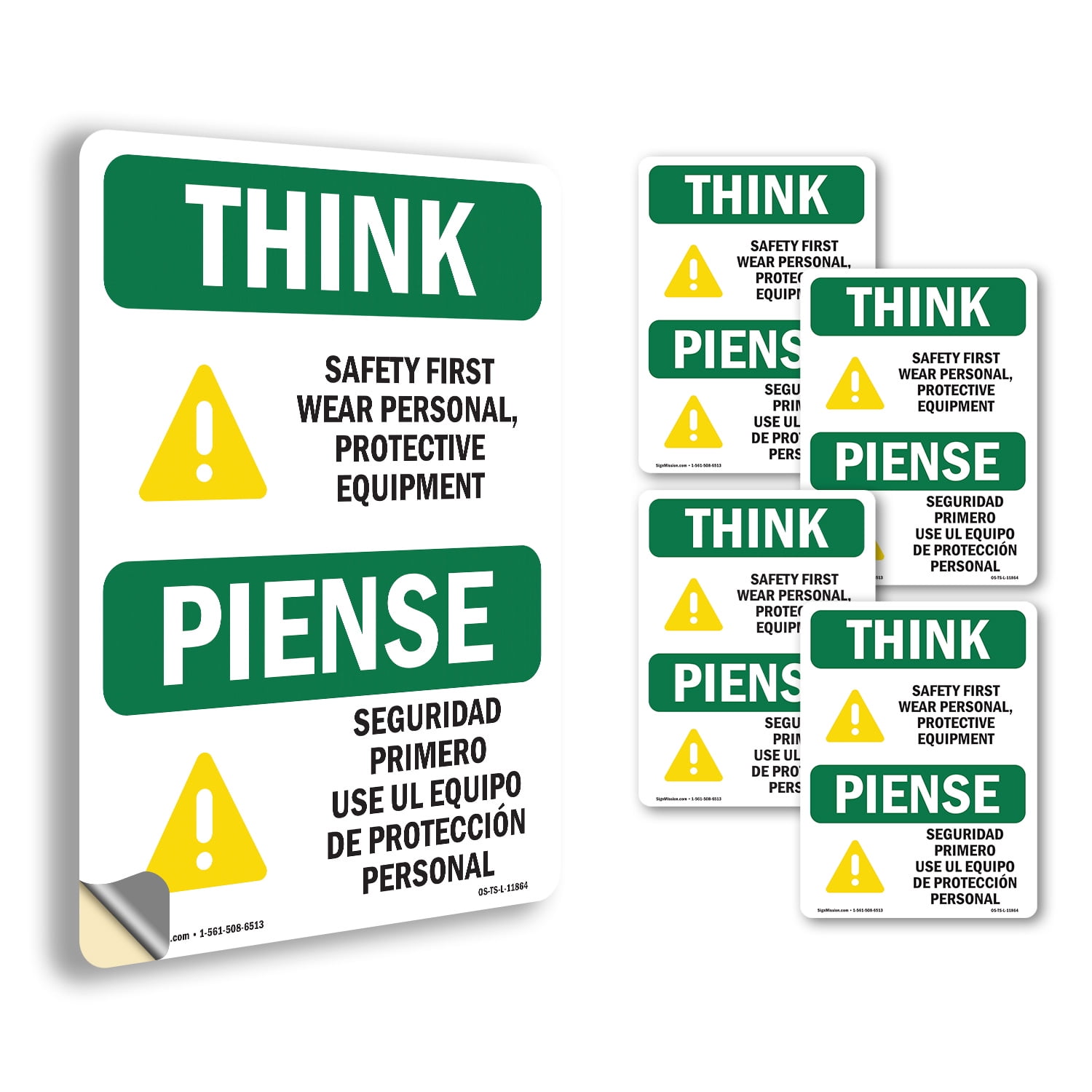 Wear PPE Symbol Bilingual OSHA Think Vinyl Decal Label 7 Inch x 5 Inch ...
