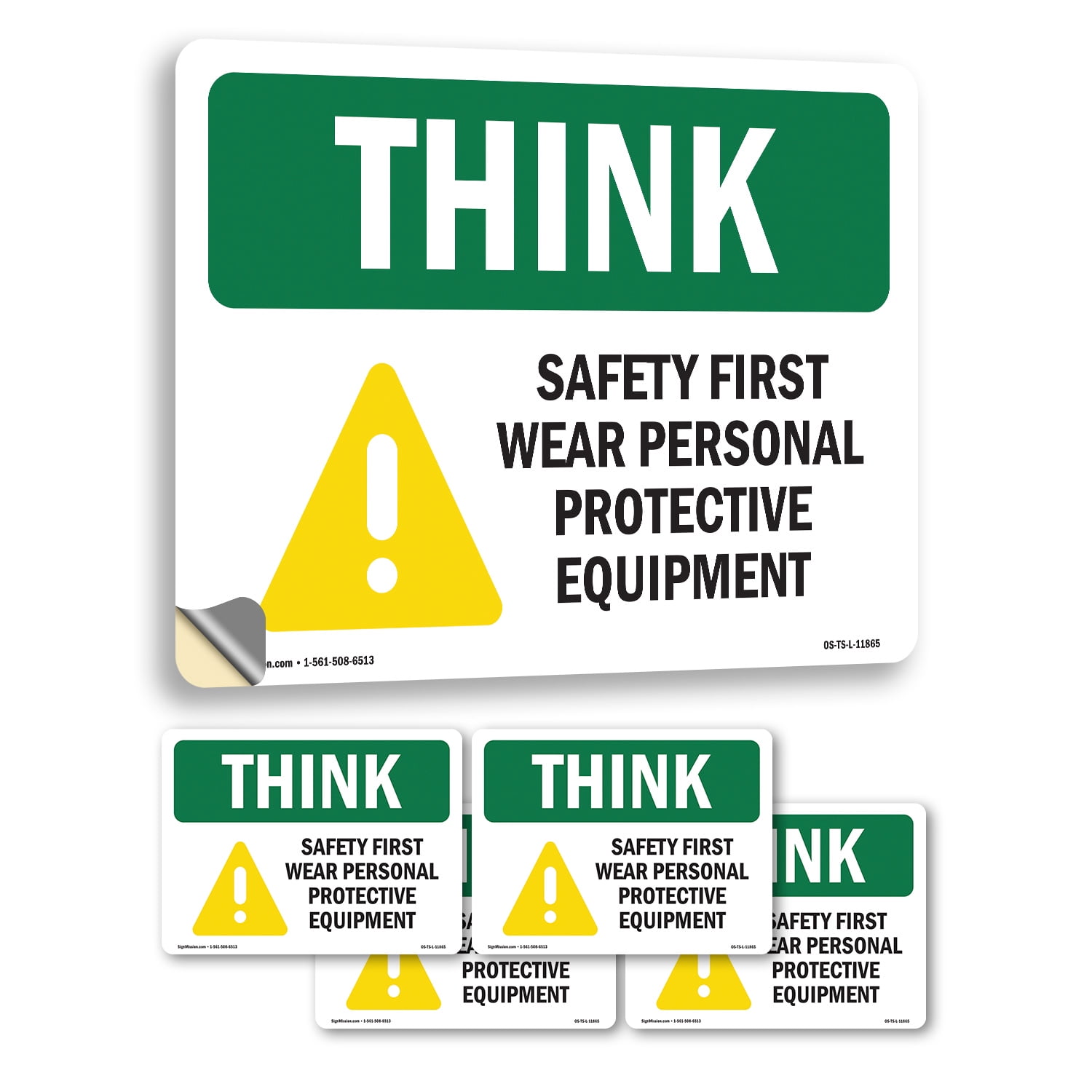 Wear PPE With Symbol OSHA Think Vinyl Decal Label 10 Inch x 7 Inch - 5 ...