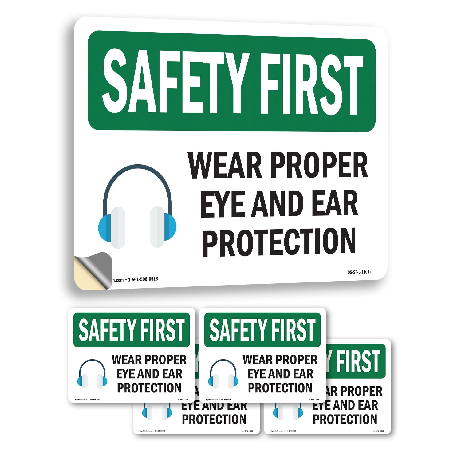 Wear Proper Eye And Ear Protection With Symbol OSHA SAFETY FIRST Vinyl ...