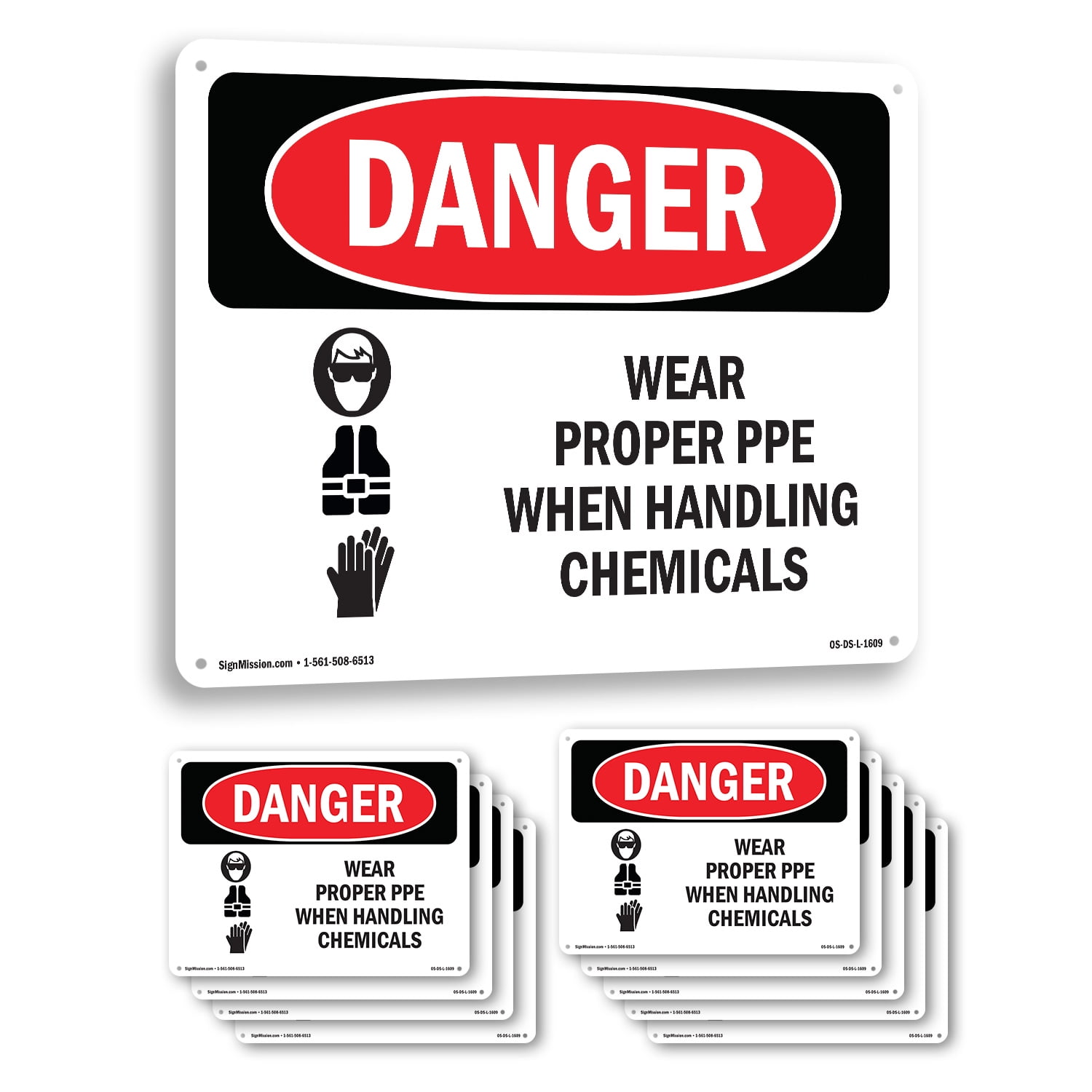 Wear Proper PPE When Handling Chemicals OSHA Danger Aluminum Sign 24 ...