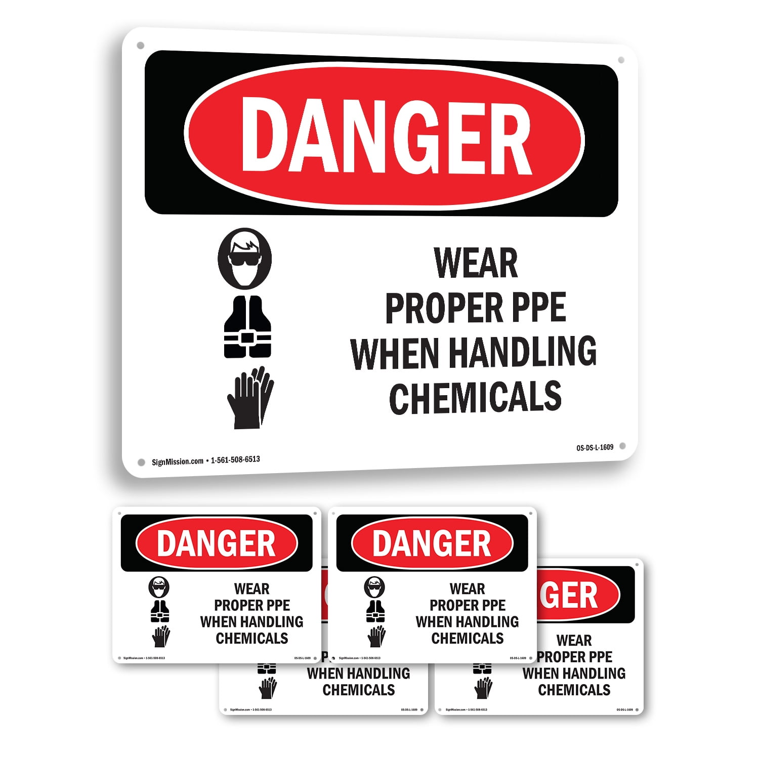 Wear Proper PPE When Handling Chemicals OSHA Danger Rigid Plastic Sign ...