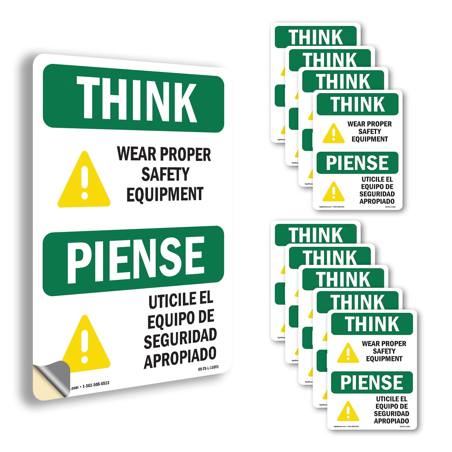 Wear Proper Safety Equipment Bilingual OSHA Think Vinyl Decal Label 18 ...