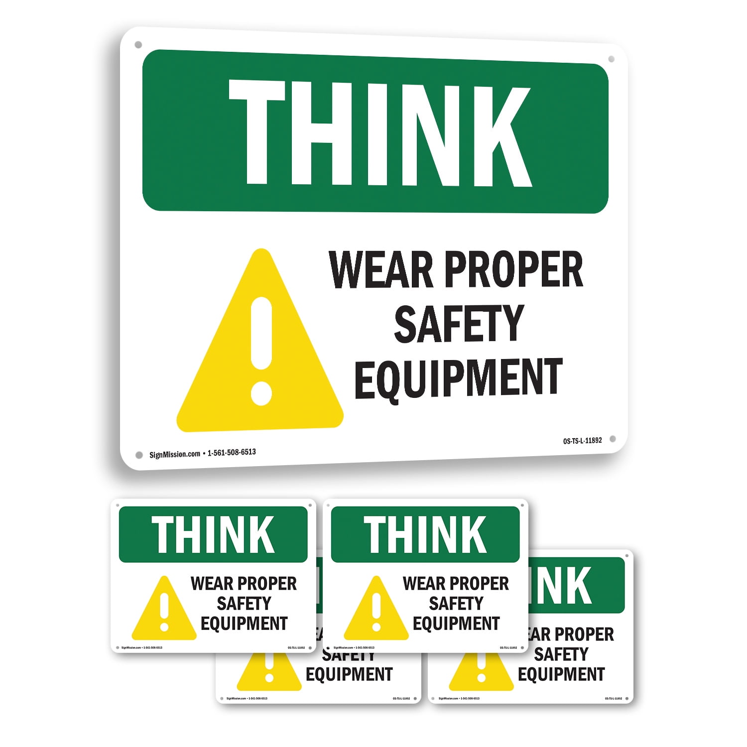 Wear Proper Safety Equipment OSHA Think Aluminum Sign 18 Inch x 12 Inch ...