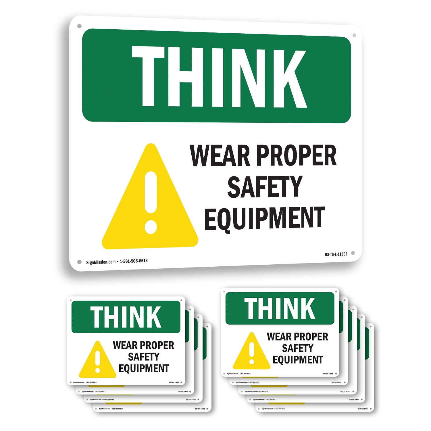 Wear Proper Safety Equipment OSHA Think Aluminum Sign 24 Inch x 18 Inch ...