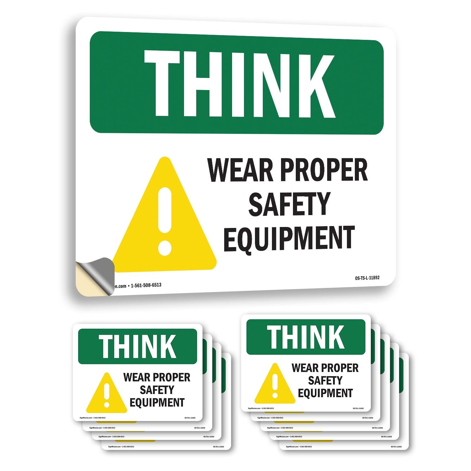Wear Proper Safety Equipment OSHA Think Vinyl Decal Label 18 Inch x 12 ...