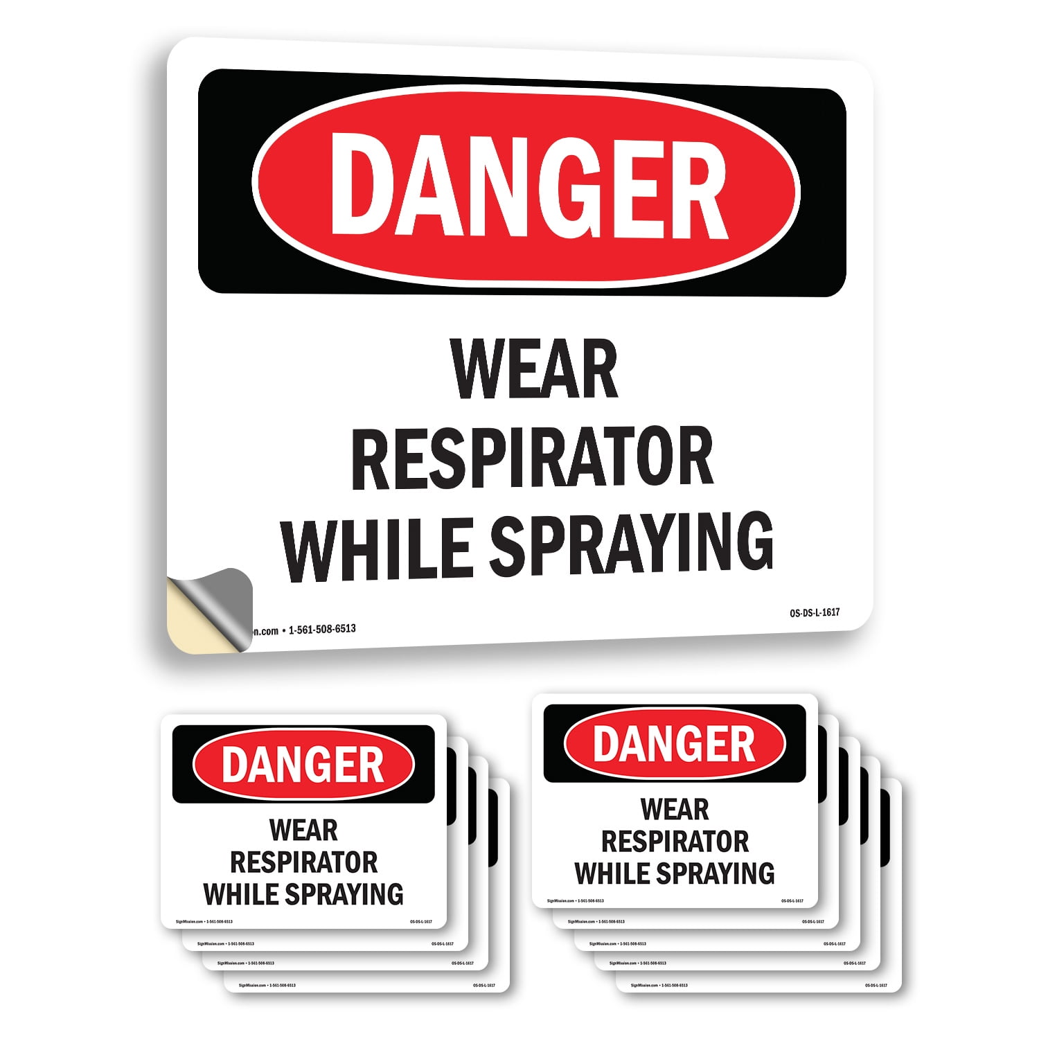 Wear Respirator While Spraying OSHA Danger Vinyl Decal Label 5 Inch x 3 ...