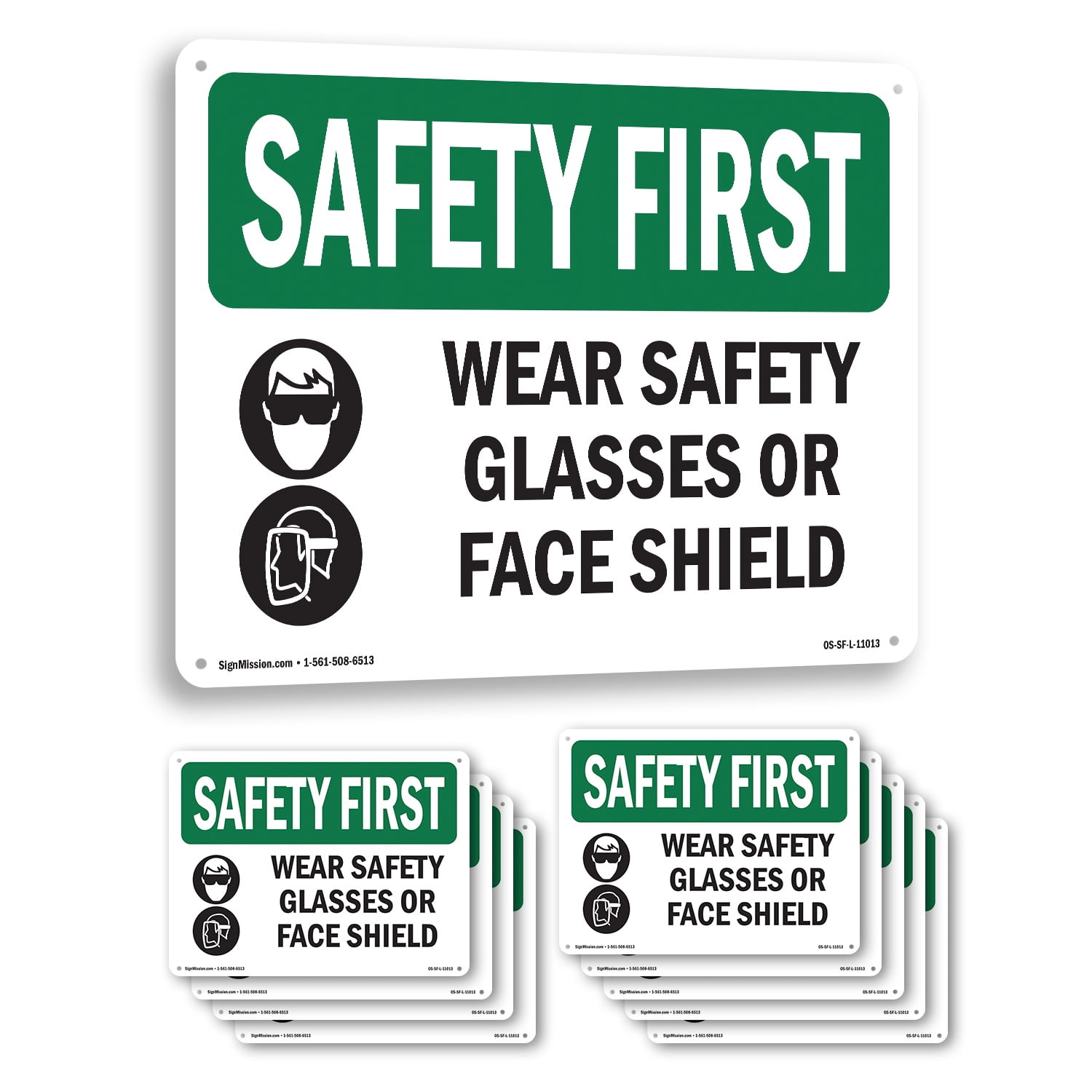 Wear Safety Glasses Or Face Shield With Symbol OSHA SAFETY FIRST Rigid ...