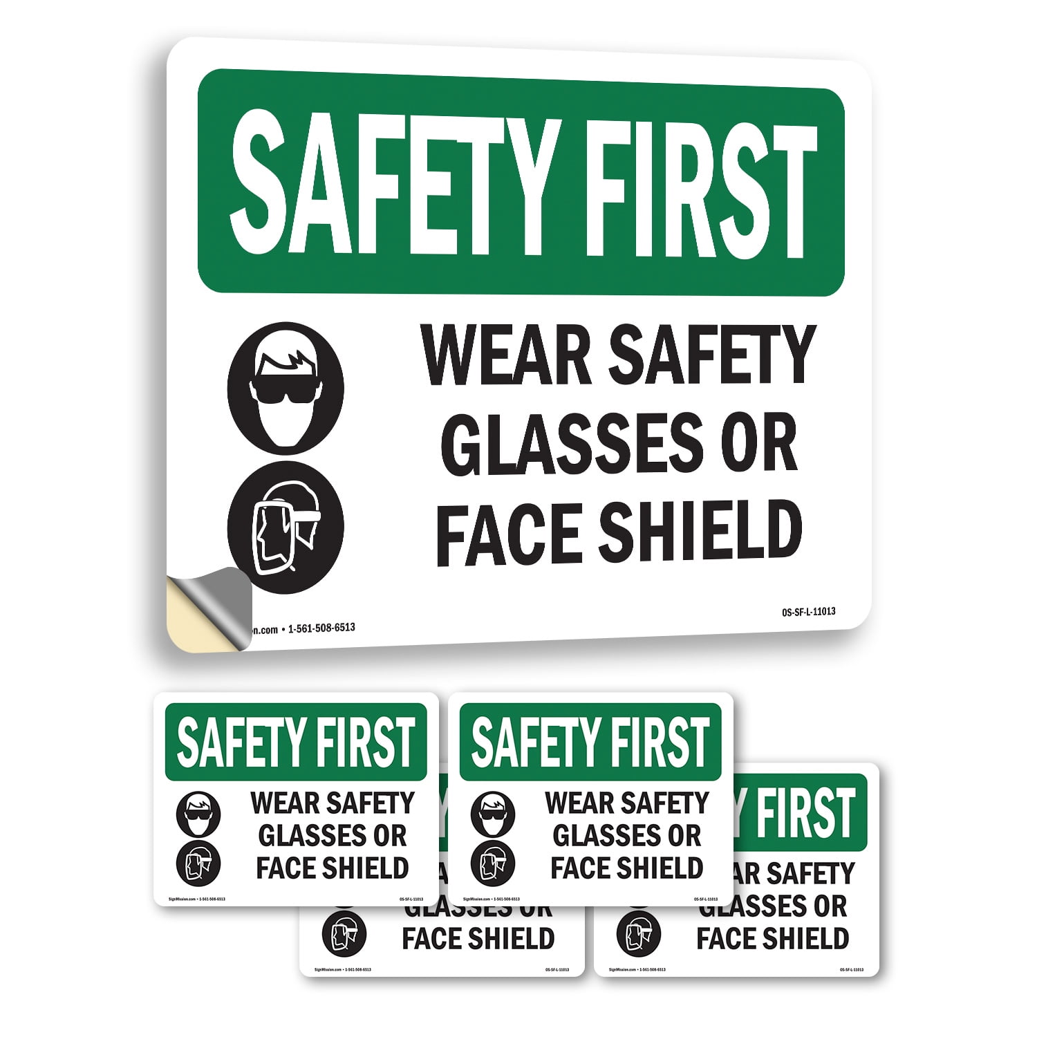 Wear Safety Glasses Or Face Shield With Symbol OSHA SAFETY FIRST Vinyl ...