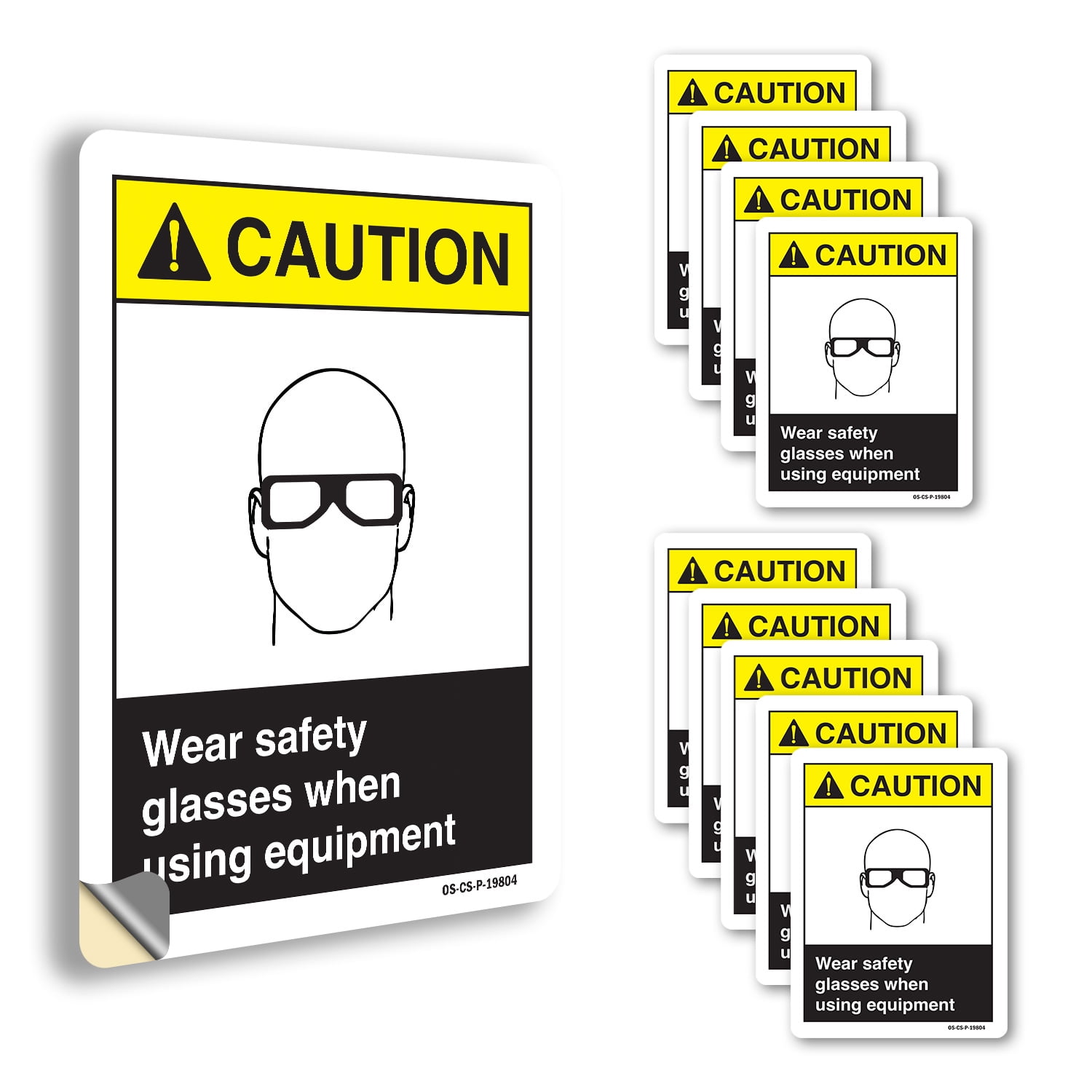 Wear Safety Glasses When Using Equipment ANSI Caution Vinyl Decal Label ...