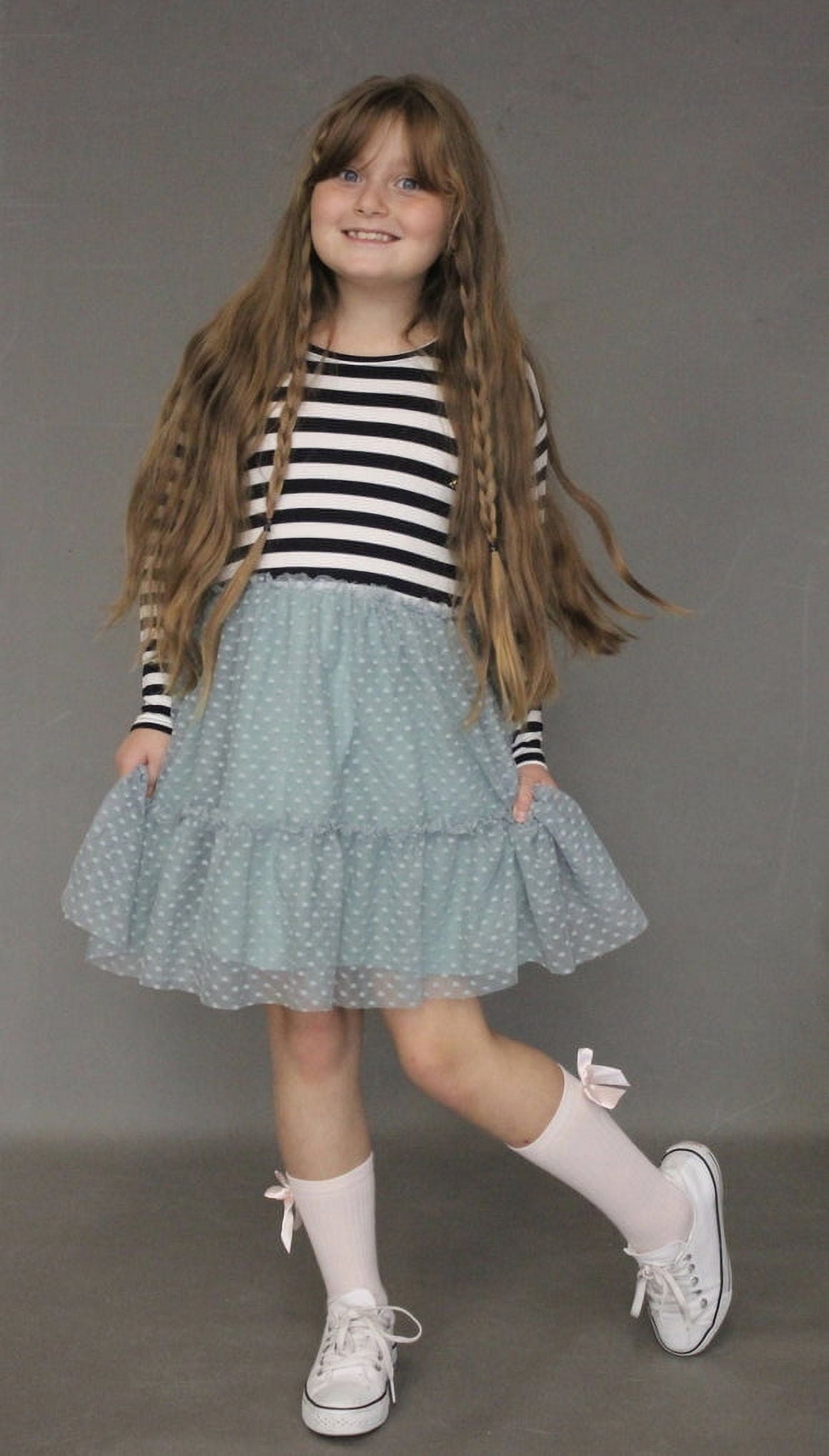 Wear Sierra Girls' Fit and Flare Combo Dress, Striped Bodice, Lace ...