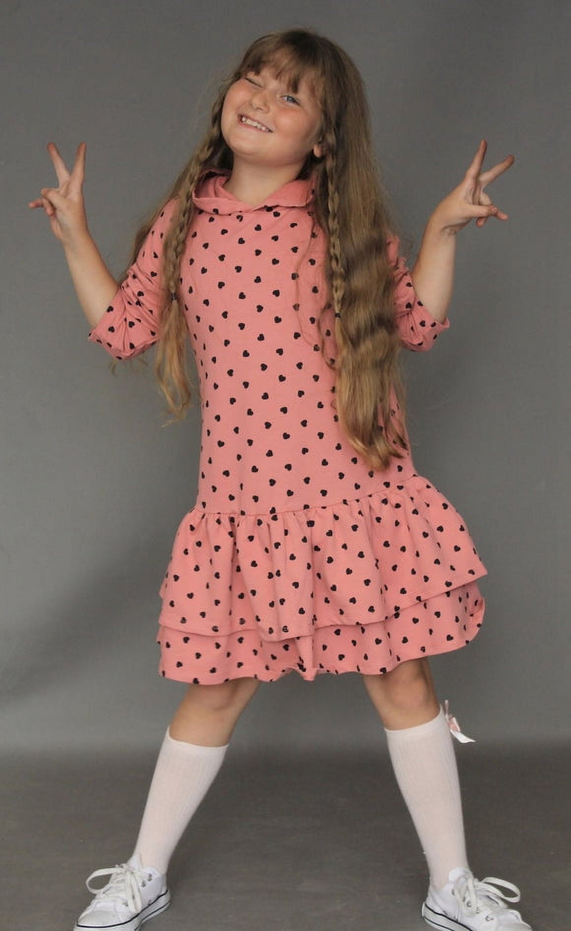 Wear Sierra Little Girl’s Hoodie Dress, Cotton Knit with Lycra, Tiered ...