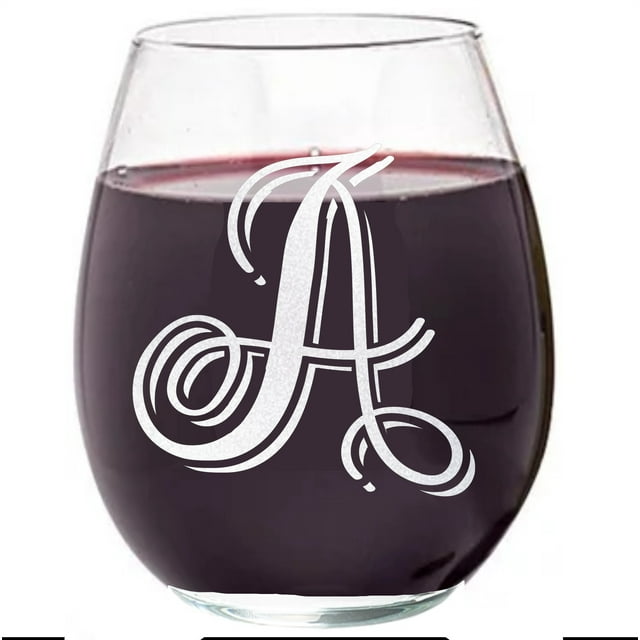 Wear The Logo 15.25 Oz. Clear Letter A Cursive Monogram Stemless Wine ...