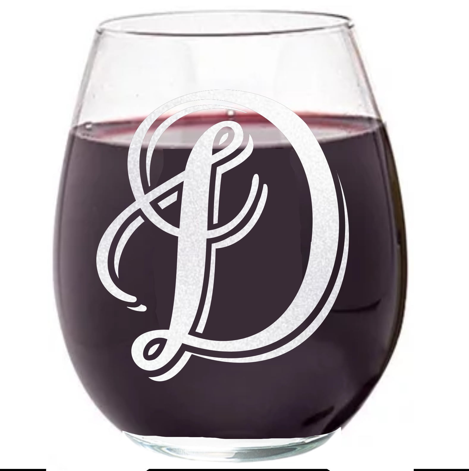 Wear The Logo 15.25 Oz. Clear Letter D Cursive Monogram Stemless Wine ...