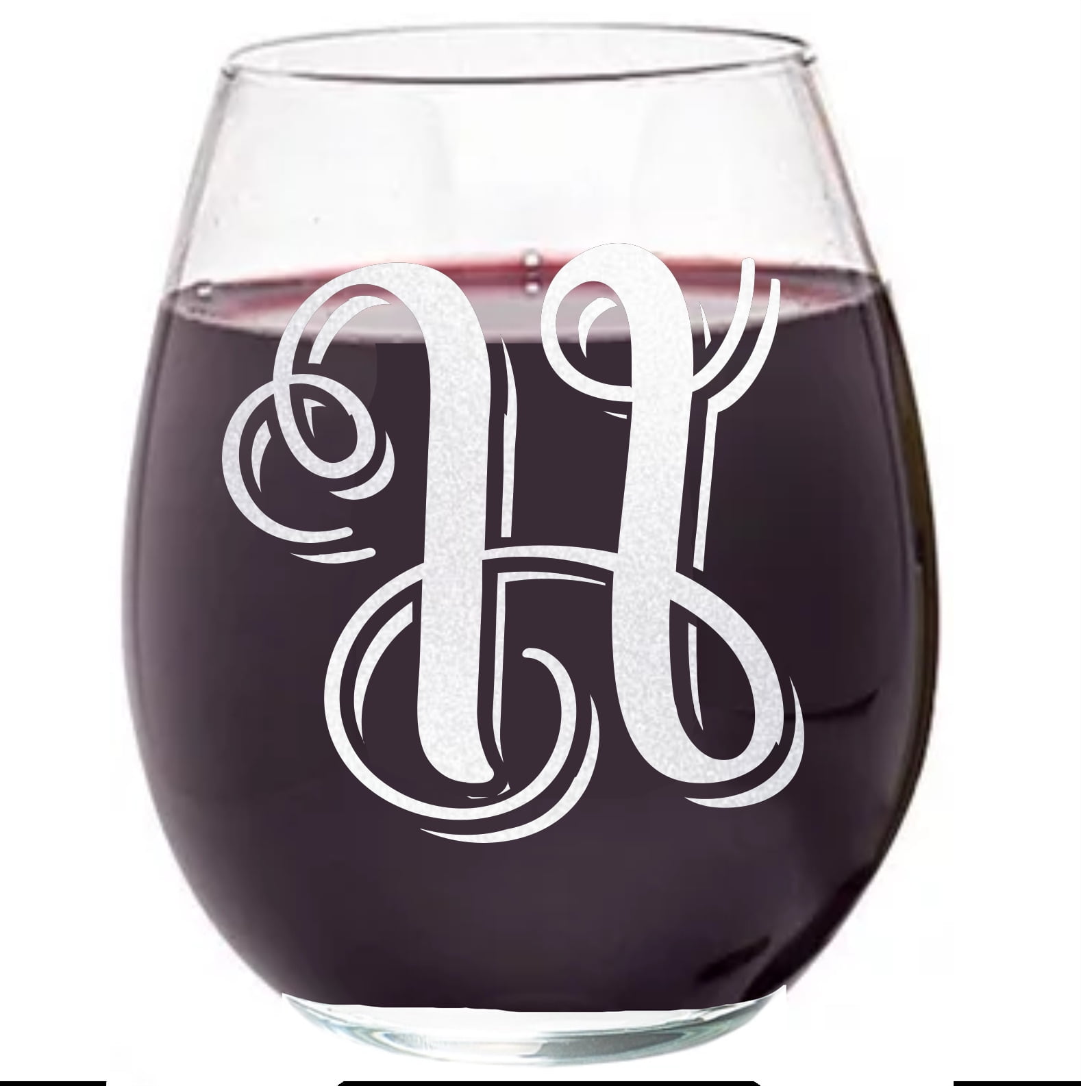 Wear The Logo 15.25 Oz. Clear Letter H Cursive Monogram Stemless Wine ...