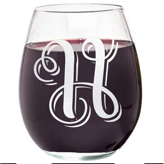 Wear The Logo 15.25 Oz. Clear Letter H Cursive Monogram Stemless Wine ...