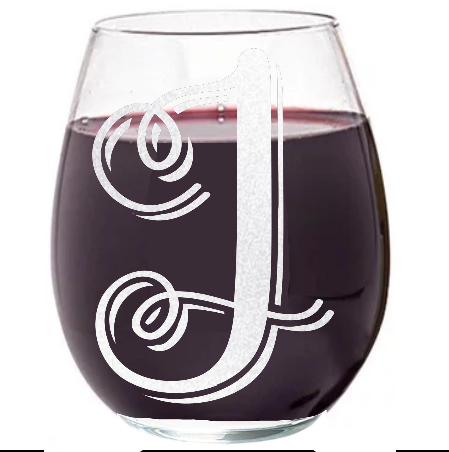 Wear The Logo 15.25 Oz. Clear Letter J Cursive Monogram Stemless Wine ...