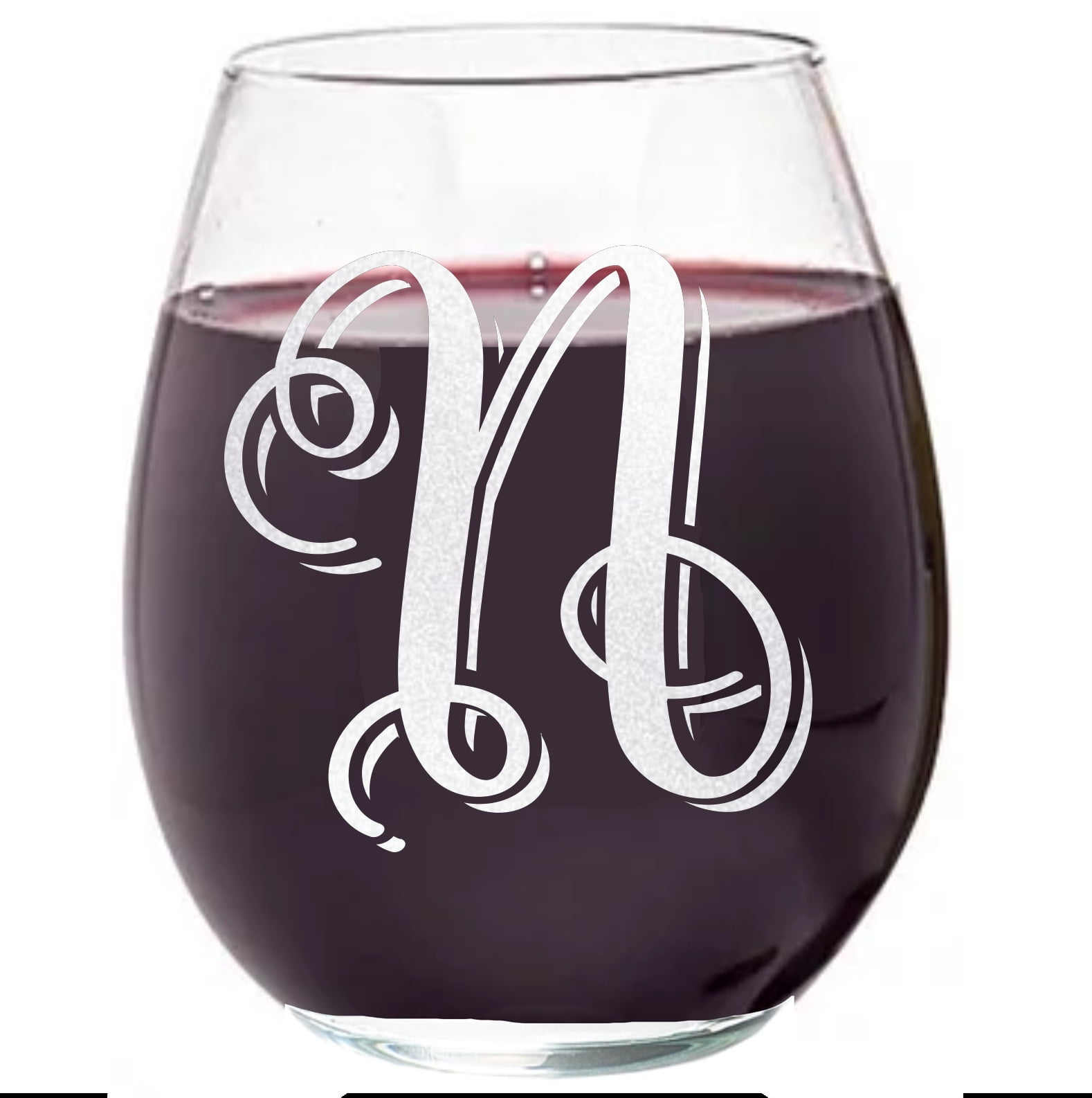 Wear The Logo 15.25 Oz. Clear Letter N Cursive Monogram Stemless Wine ...