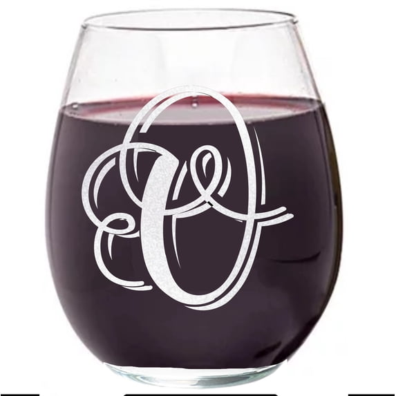 Wear The Logo 15.25 Oz. Clear Letter O Cursive Monogram Stemless Wine ...