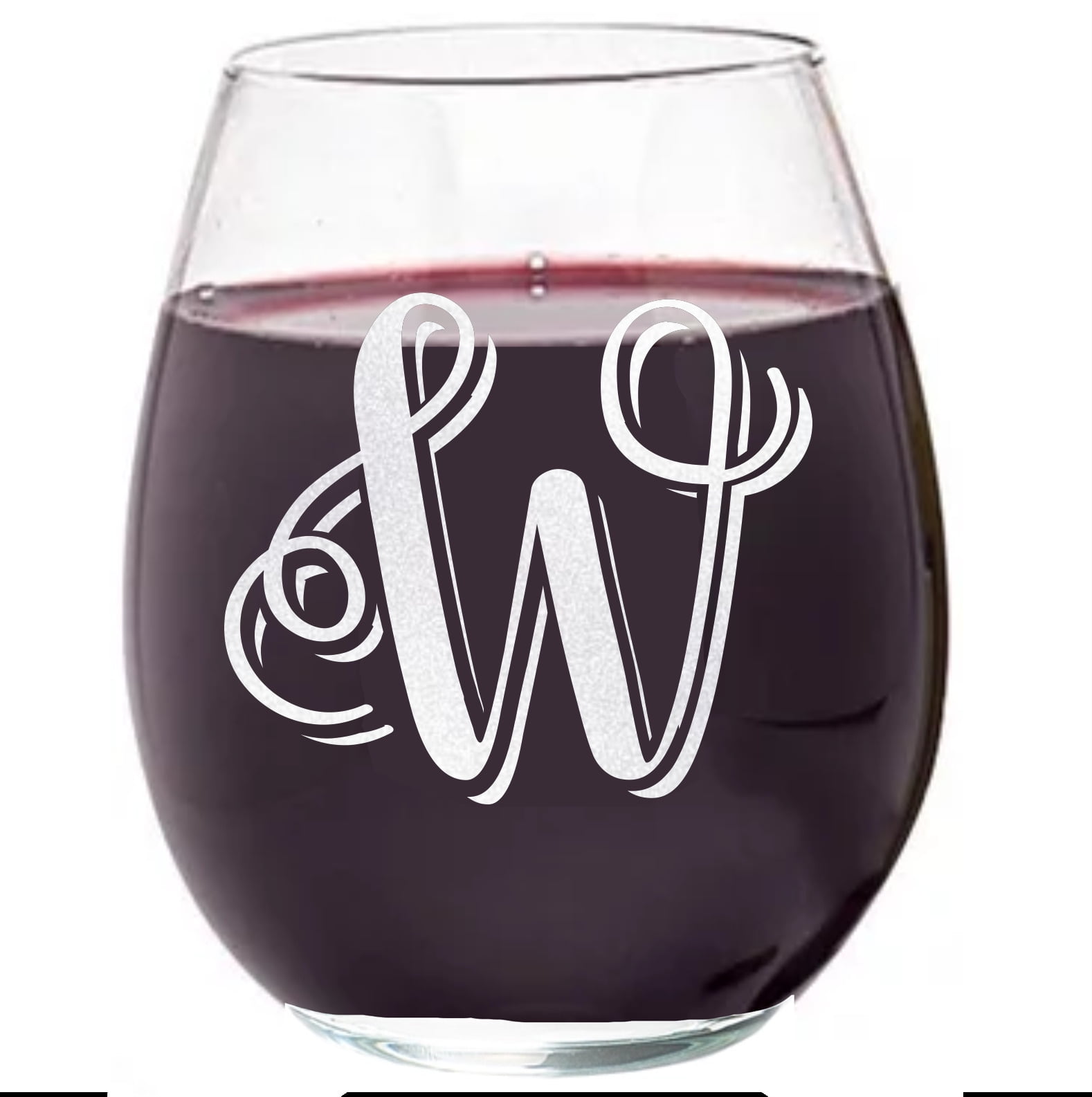 Wear The Logo 15.25 Oz. Clear Letter W Cursive Monogram Stemless Wine ...