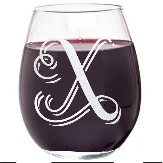 Wear The Logo 15.25 Oz. Clear Letter X Cursive Monogram Stemless Wine ...
