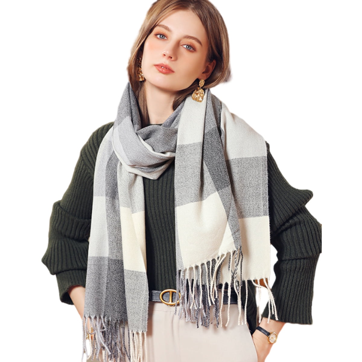 Wear Women's Long Plaid Blanket Chunky Oversized Winter/Fall Warm Scarf ...