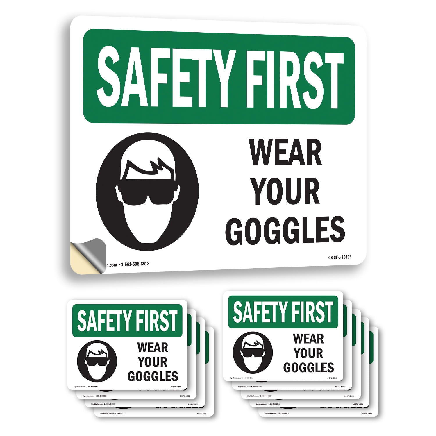 Wear Your Goggles OSHA SAFETY FIRST Vinyl Decal Label 14 Inch x 10 Inch ...