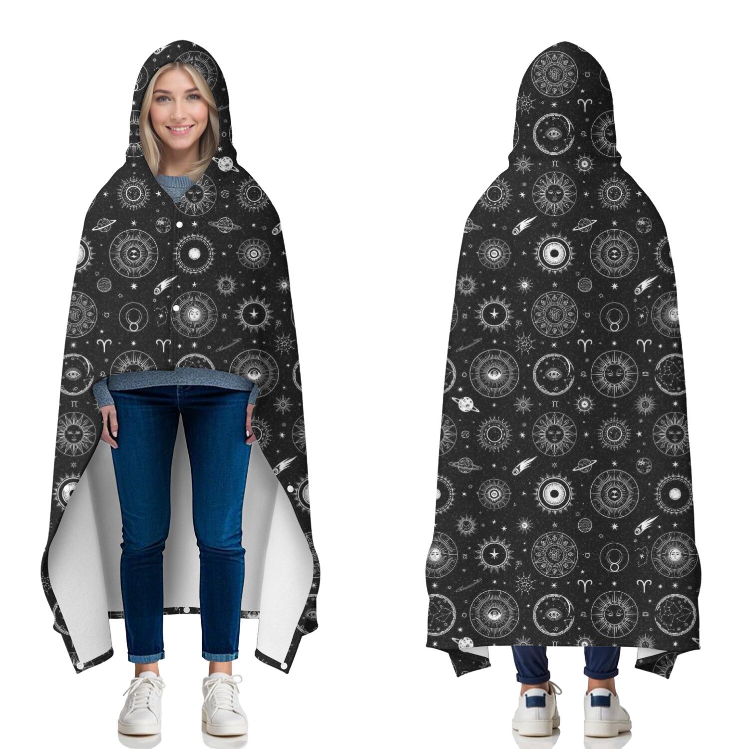 Wearable Blanket,Black Gothic Astrology Symbol Pattern Hooded Wearable ...