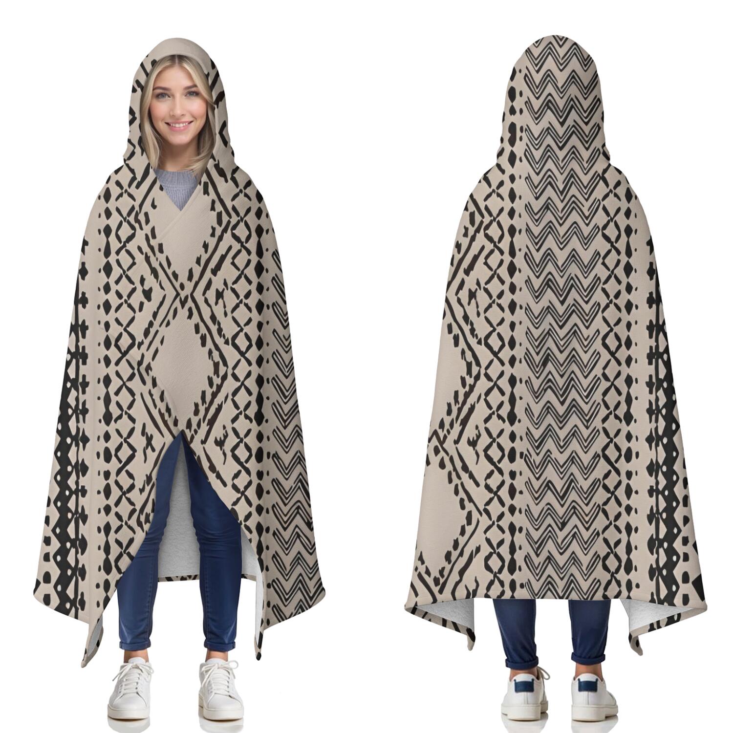 Wearable Blanket,Boho Black and White Ethnic Pattern Hooded Wearable ...