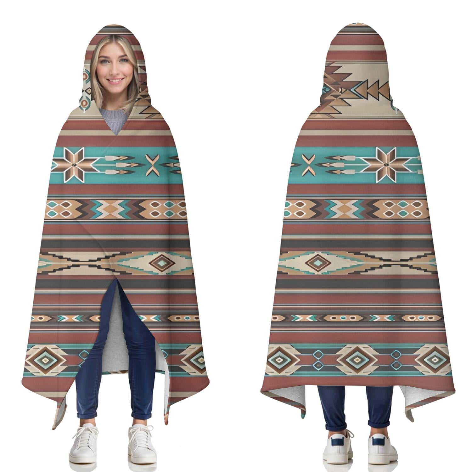 Wearable Blanket,Brown Geometric Triangle Diamond Pattern Hooded ...