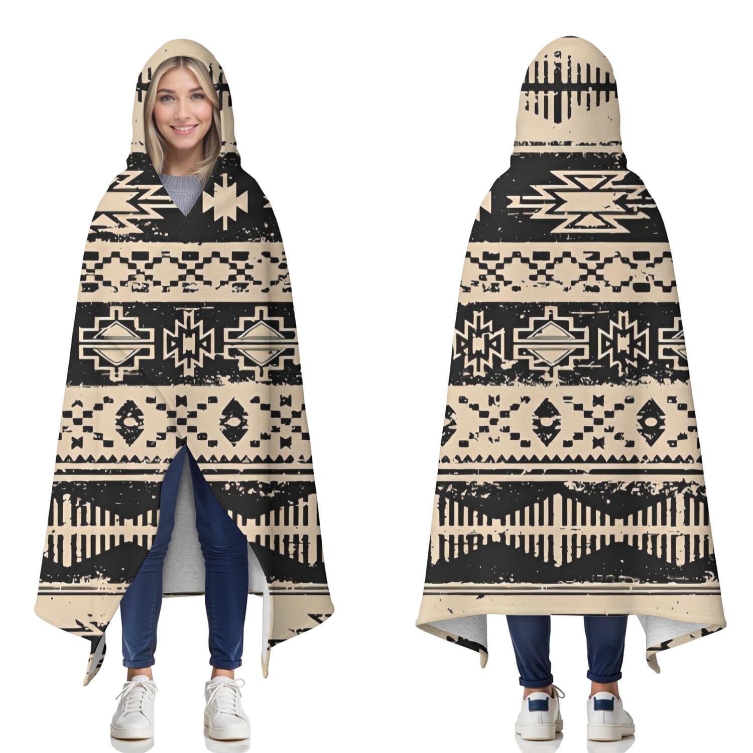Wearable Blanket,Brown Geometric Triangle Square Pattern Hooded ...