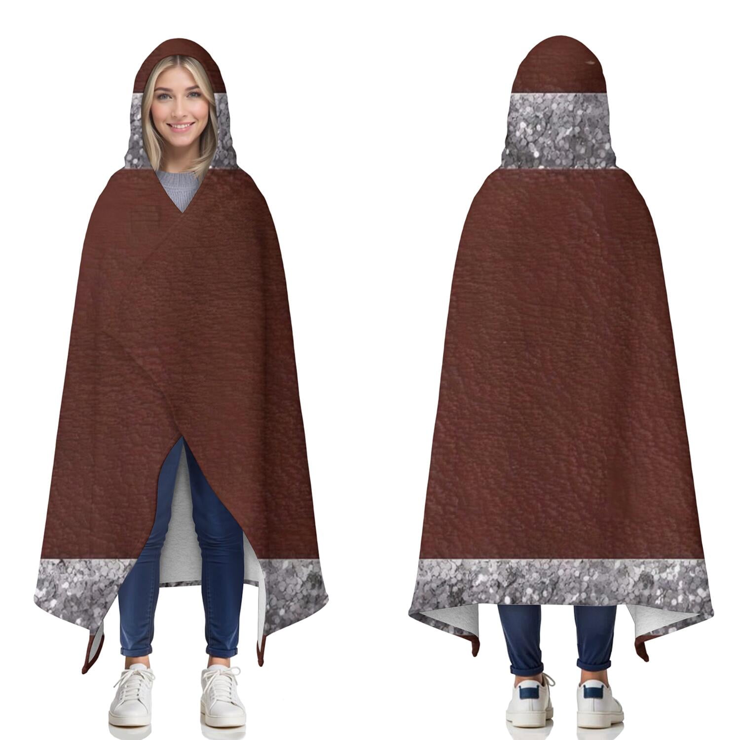 Wearable Blanket,Brown Silver Football Pattern Hooded Wearable Sherpa ...