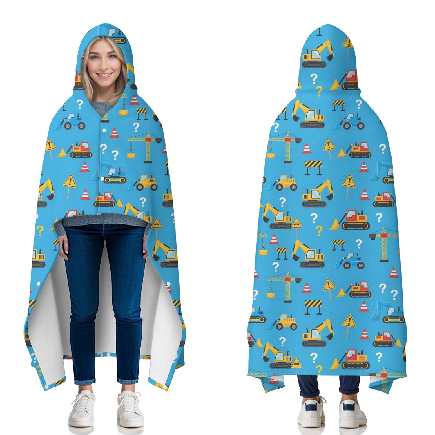 Wearable Blanket,Cartoon Construction Vehicles Question Marks Hooded ...