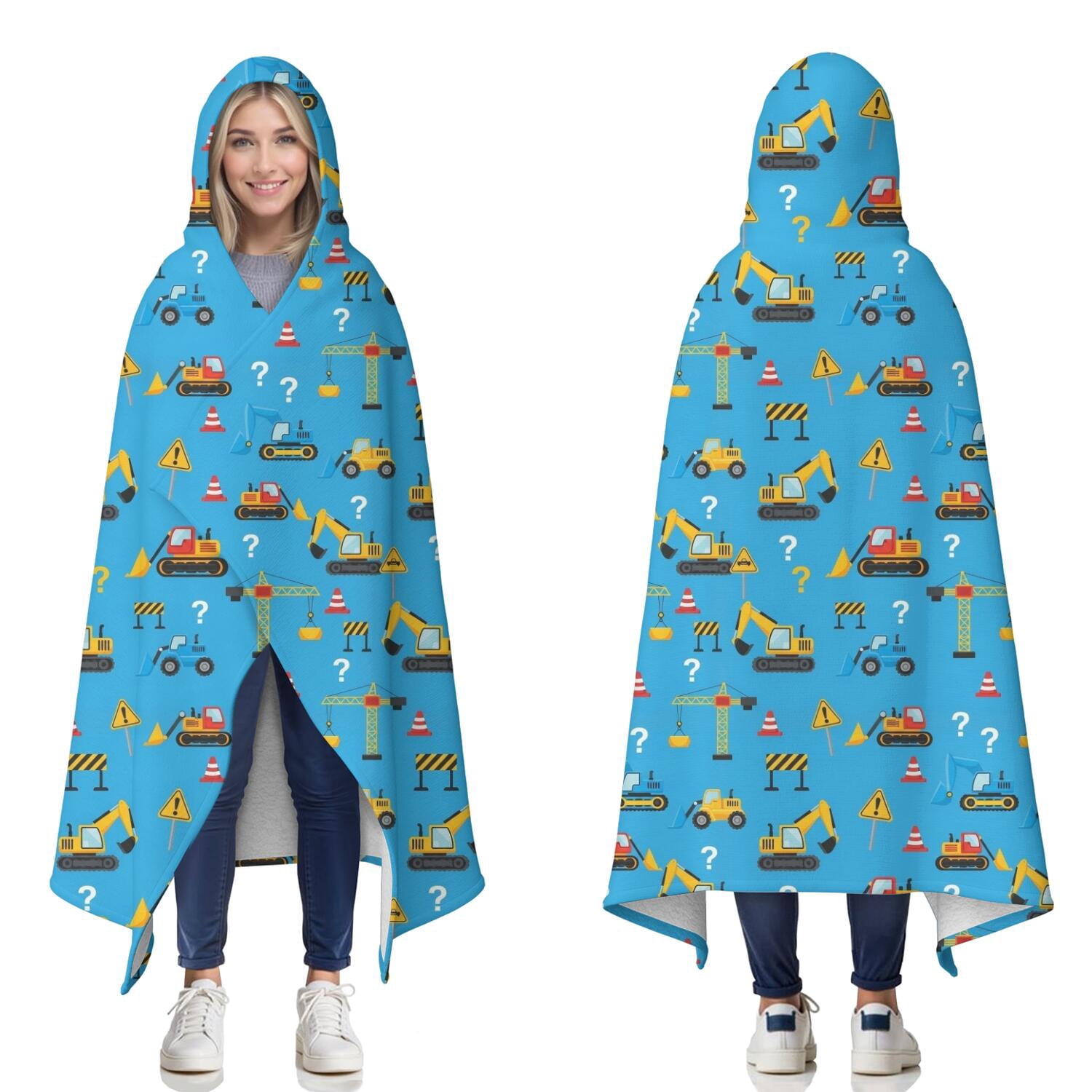 Wearable Blanket,Cartoon Construction Vehicles Question Marks Hooded ...