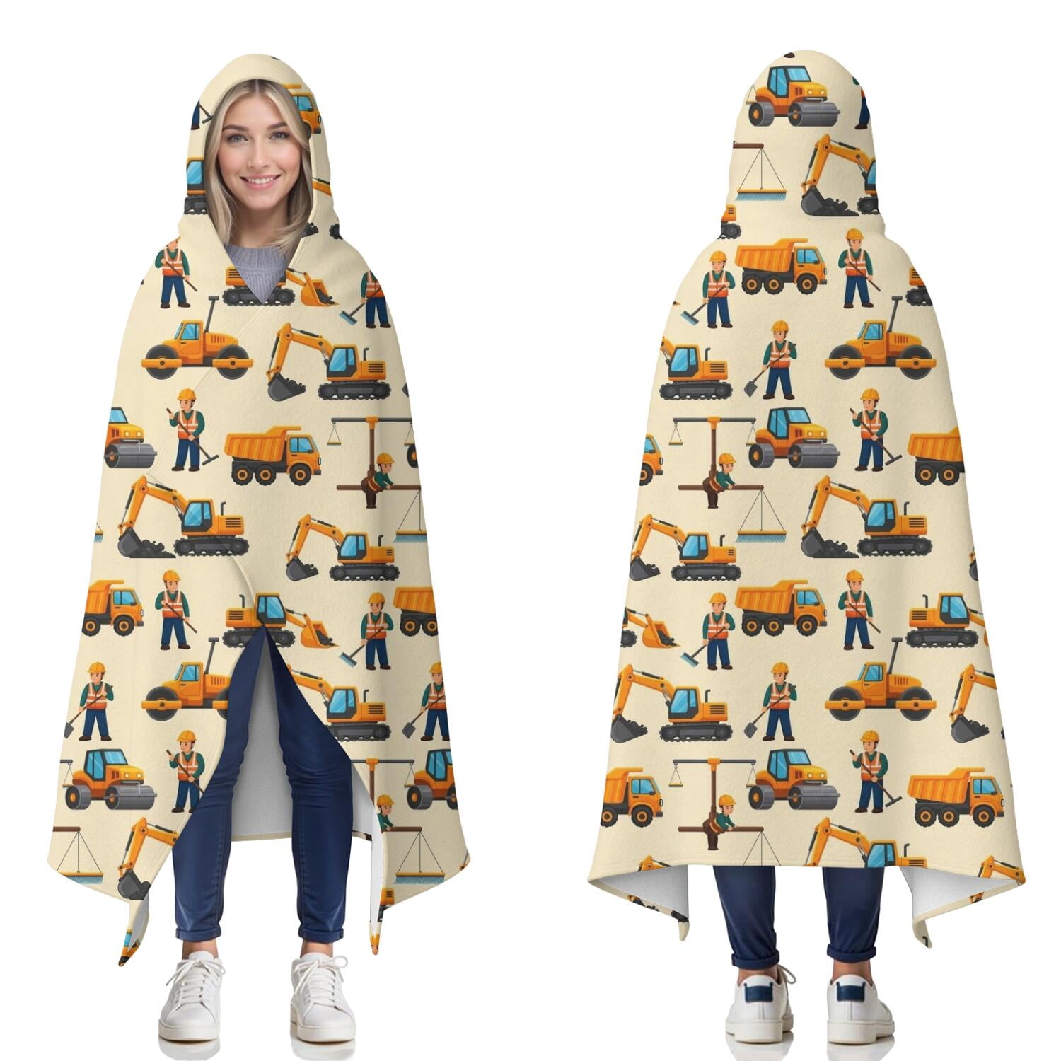 Wearable Blanket,Cartoon Construction Vehicles Workers Beige Pattern ...