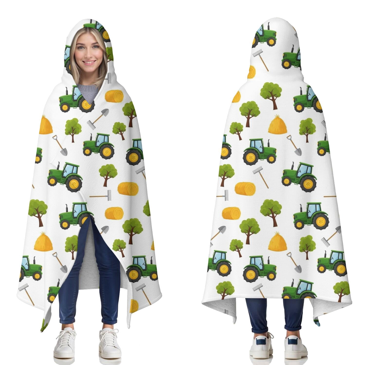 Wearable Blanket,Cartoon Tractors Hay Bales White Pattern Hooded ...