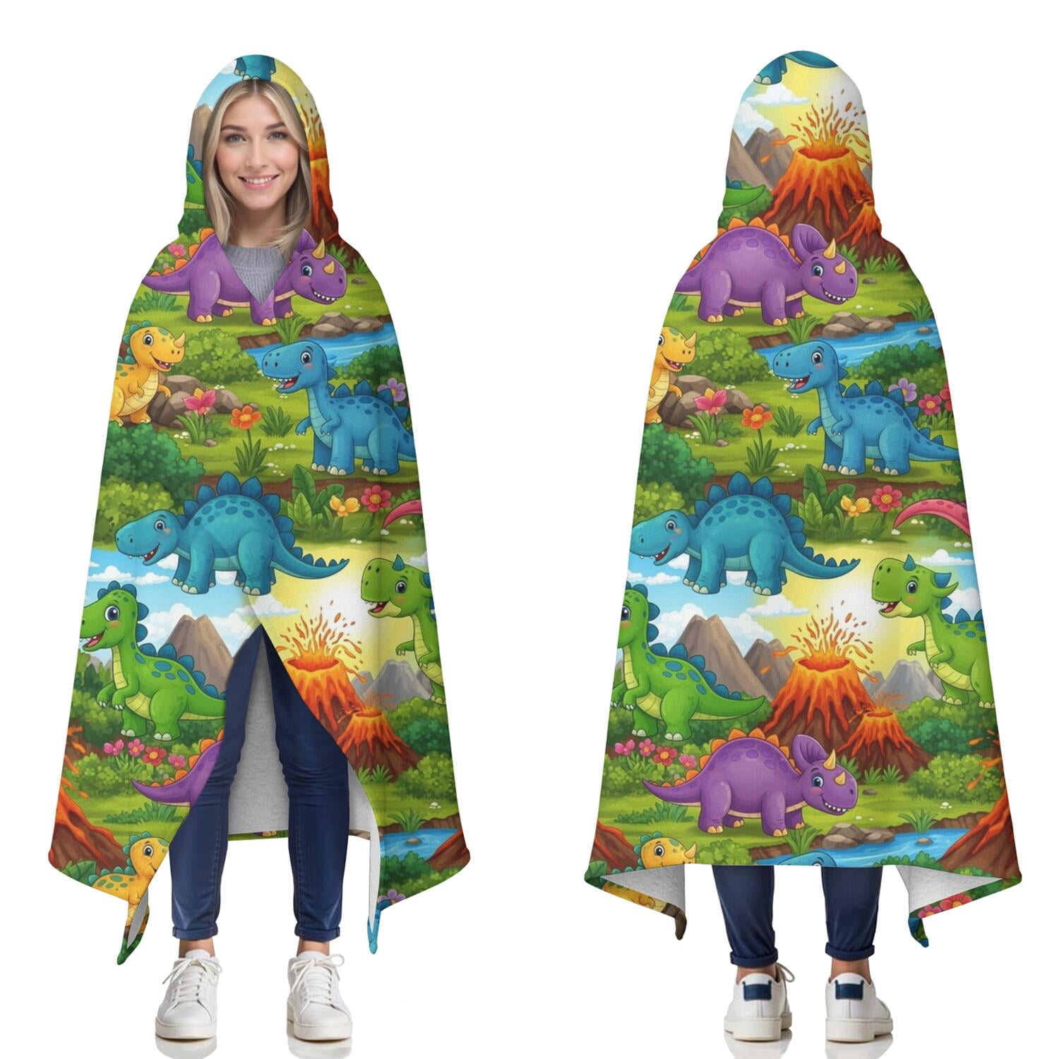 Wearable Blanket,Colorful Dinosaurs Volcano Pattern Hooded Wearable ...