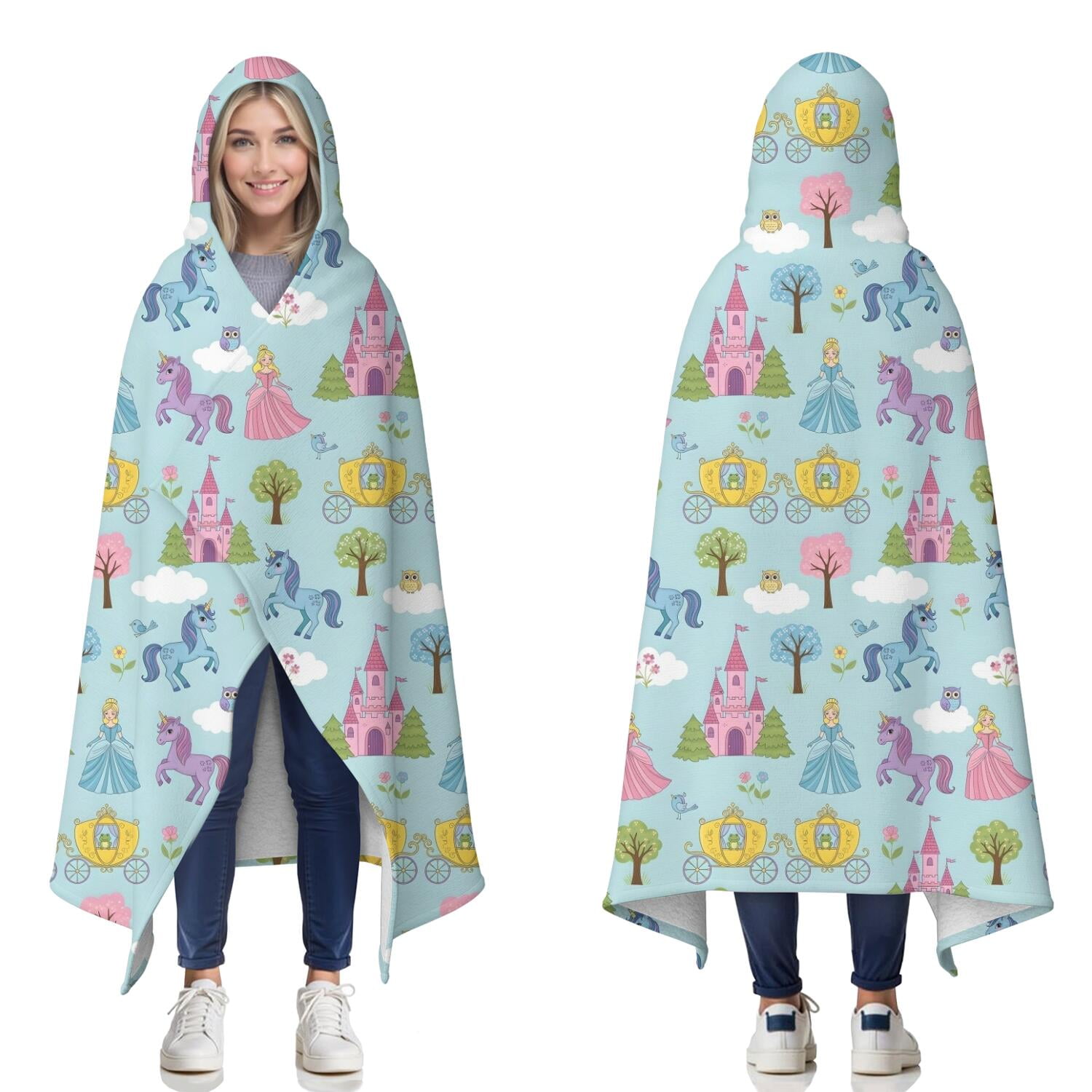 Wearable Blanket,Fairy Tale Princess Castle Pattern Hooded Wearable ...