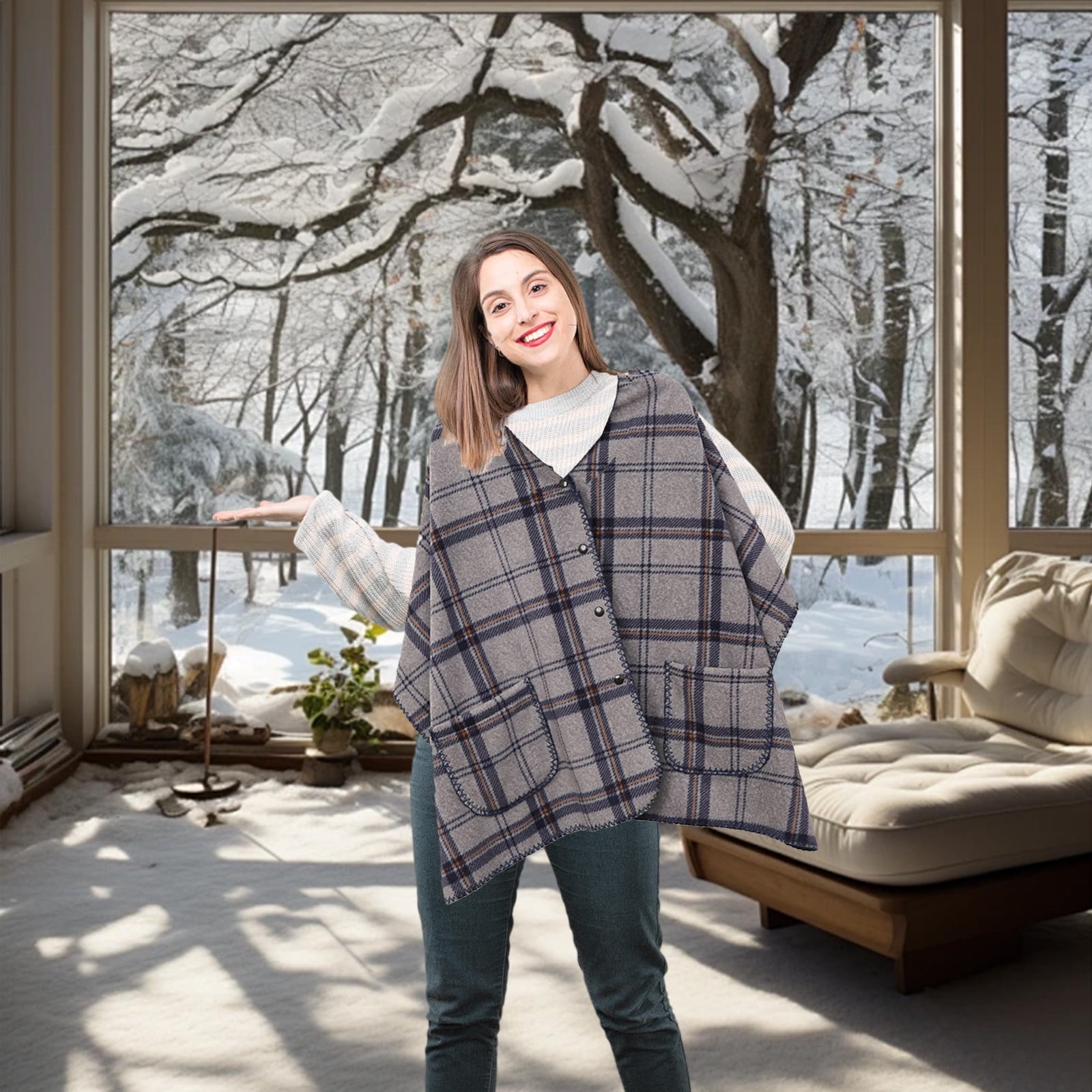 Wearable Blanket Fleece Wrap Shawl Poncho Blanket, Office Chair Blanket ...