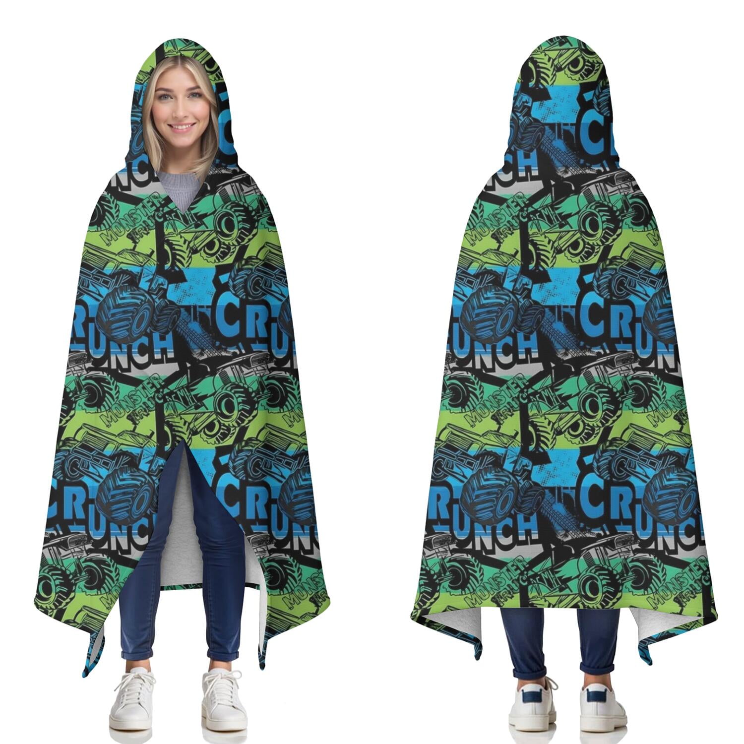 Wearable Blanket,Green Blue Crunch Monster Cartoon Trucks Pattern ...