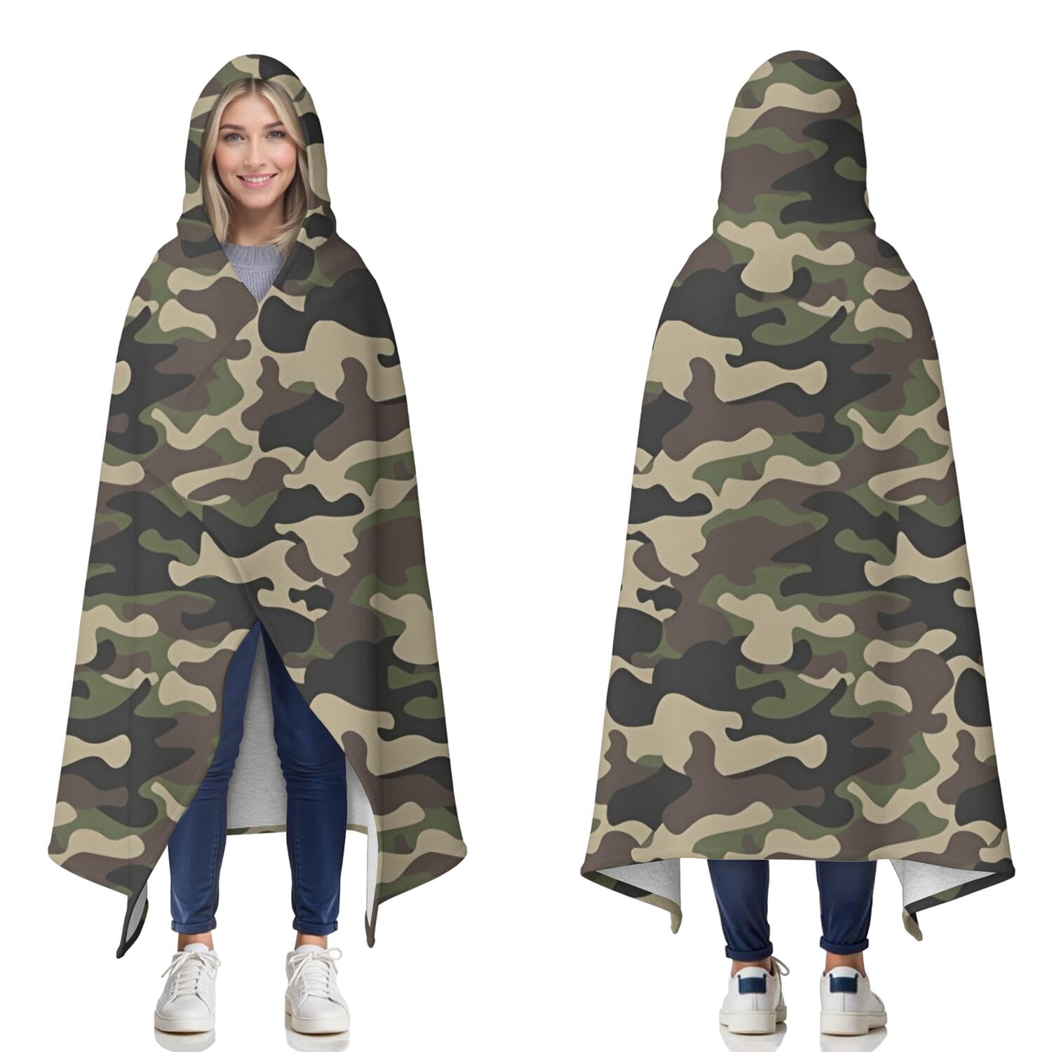 Wearable Blanket,Green Brown Camo Classic Shapes Pattern Hooded ...