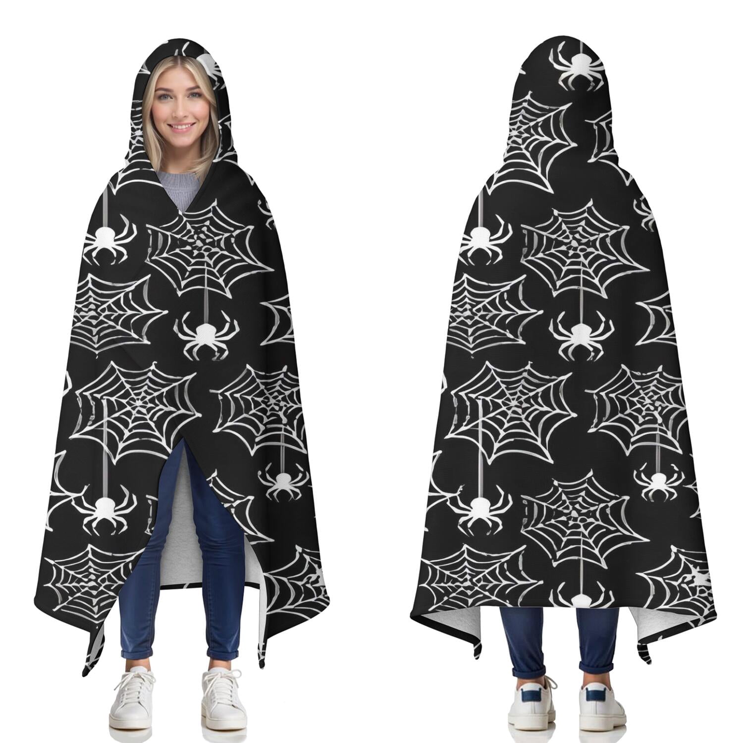 Wearable Blanket,Halloween White Spider Webs and Spiders Pattern Hooded ...
