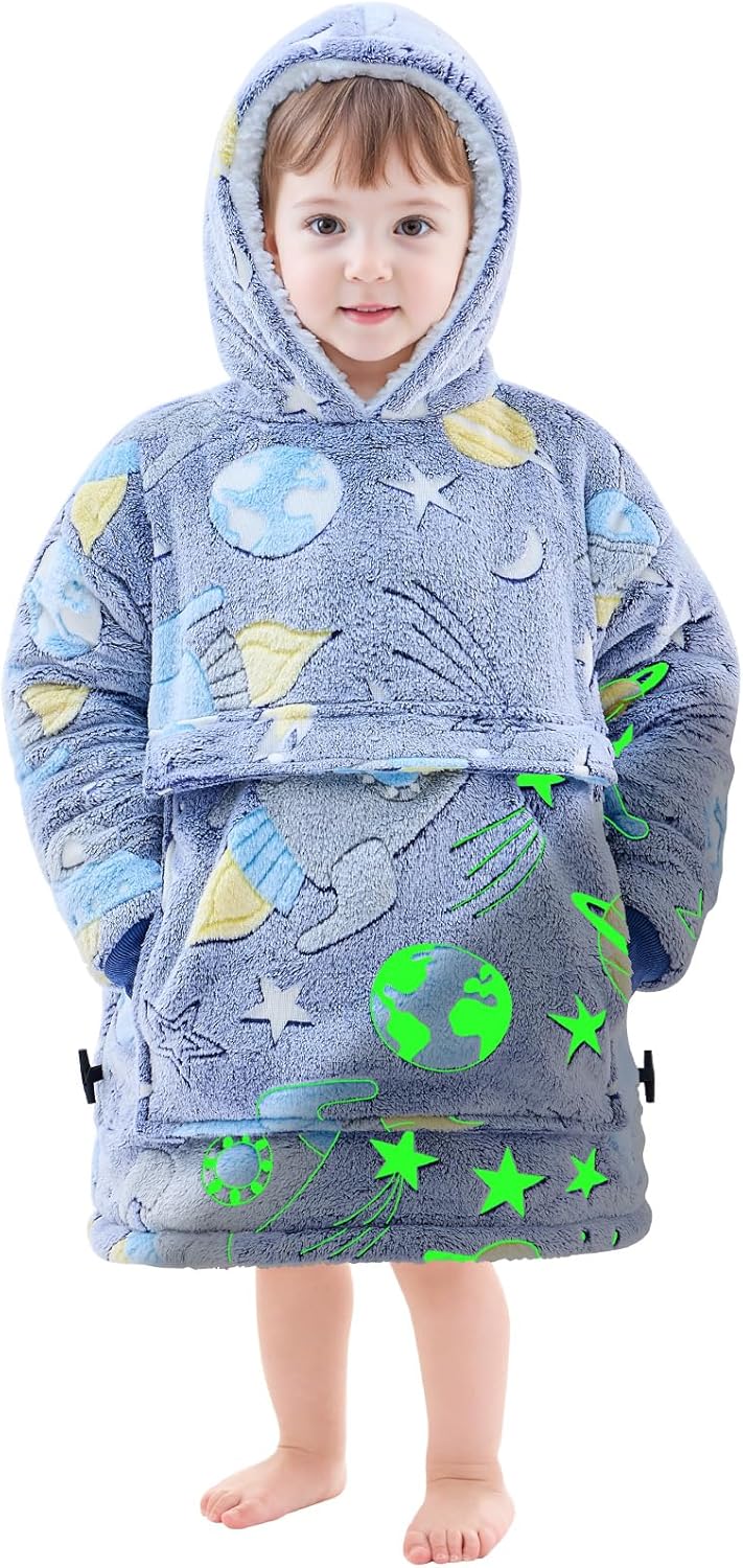 Wearable Blanket Hoodie Kids, Oversized Blanket Sweatshirt with Sherpa ...
