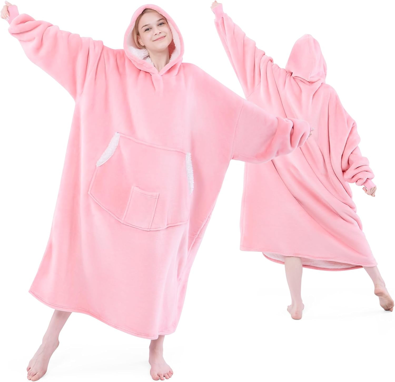 Wearable Blanket Hoodie, Oversized Sherpa Fleece Blanket Sweatshirt for ...