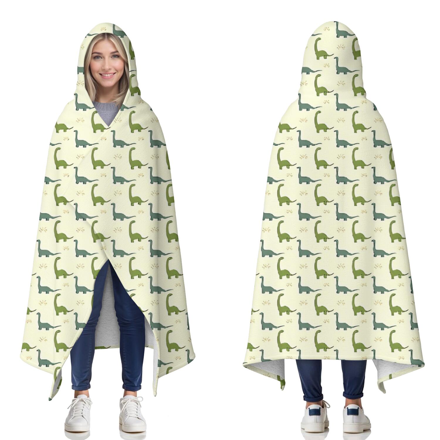 Wearable Blanket,LightYellow Cartoon Dinosaurs Leaves Pattern Hooded ...