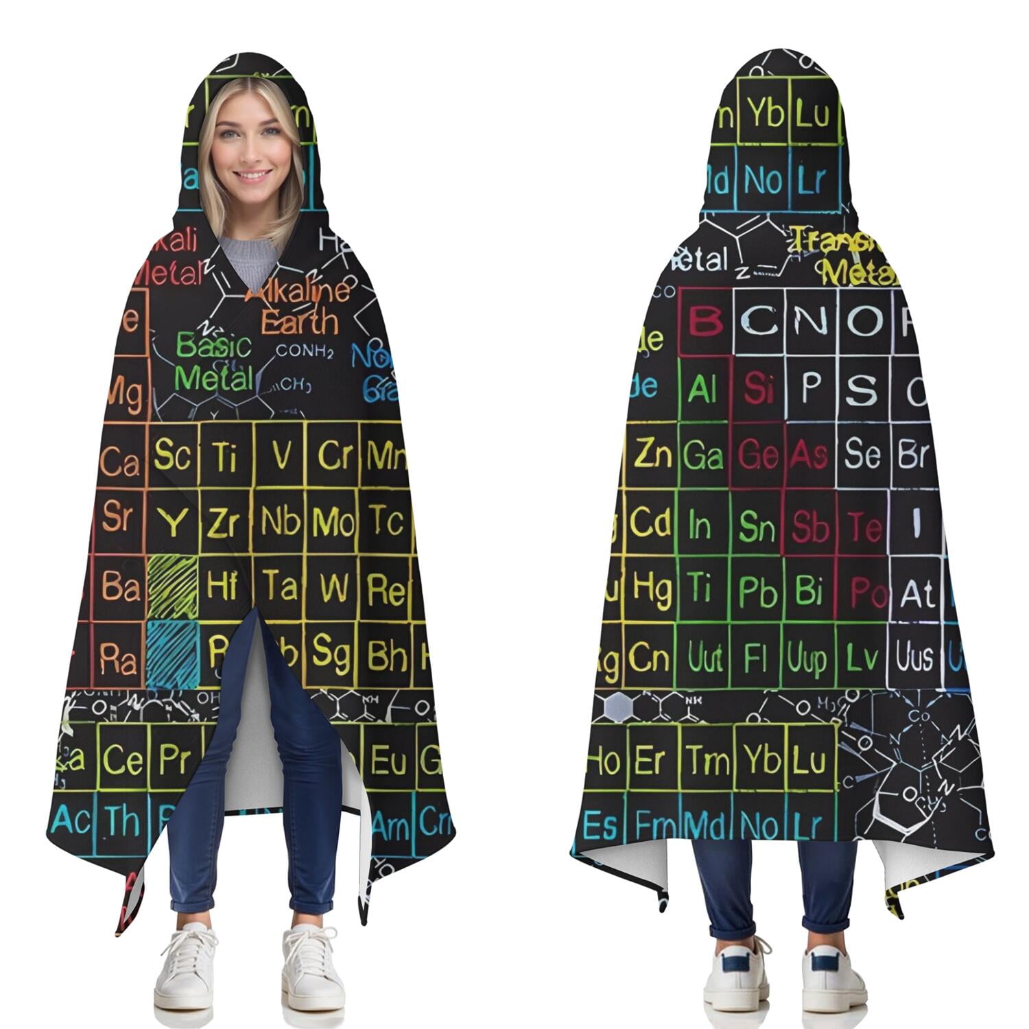 Wearable Blanket,Math Equations Periodic Table Black Pattern Hooded ...
