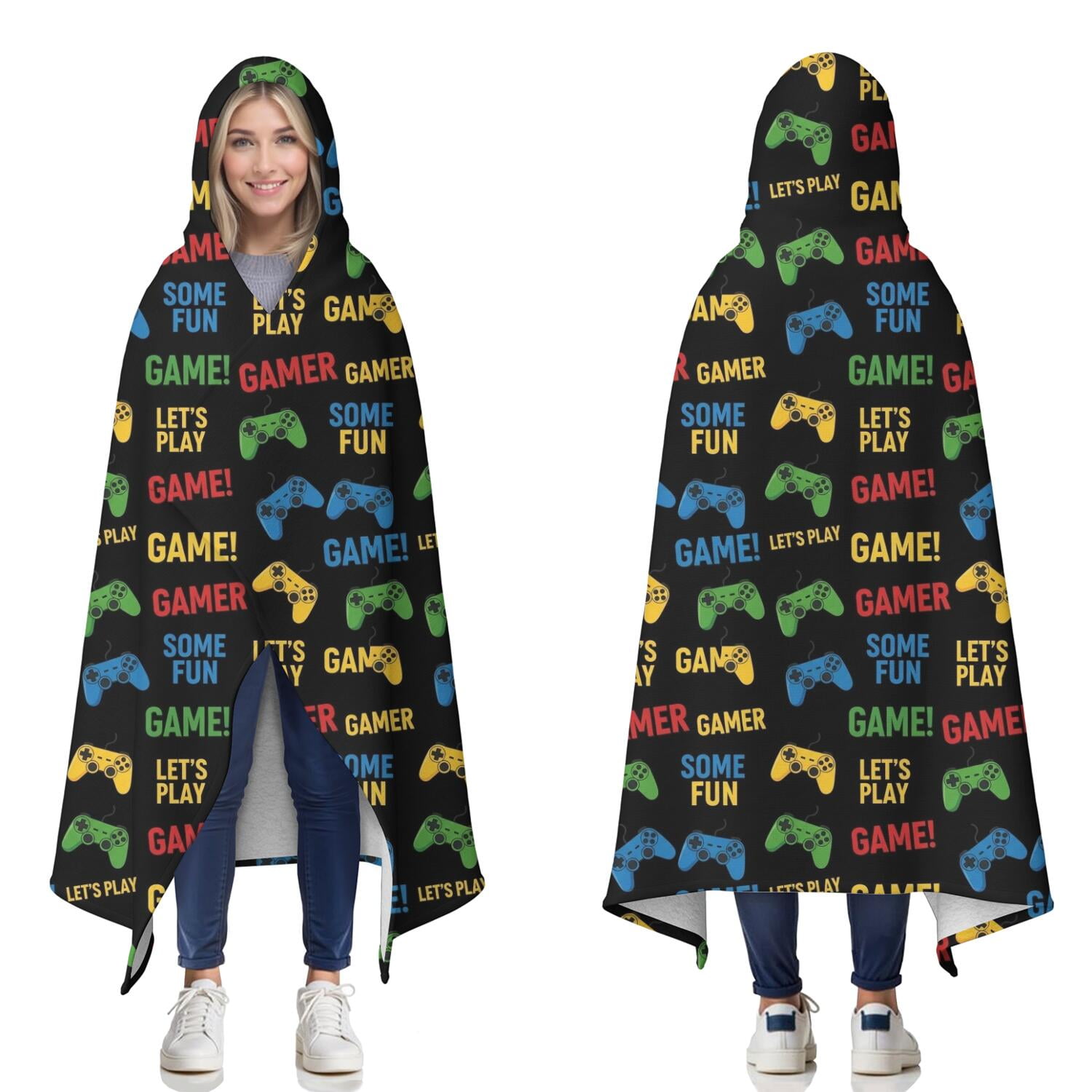 Wearable Blanket,Multicolor Controllers Games Icons Black Pattern ...