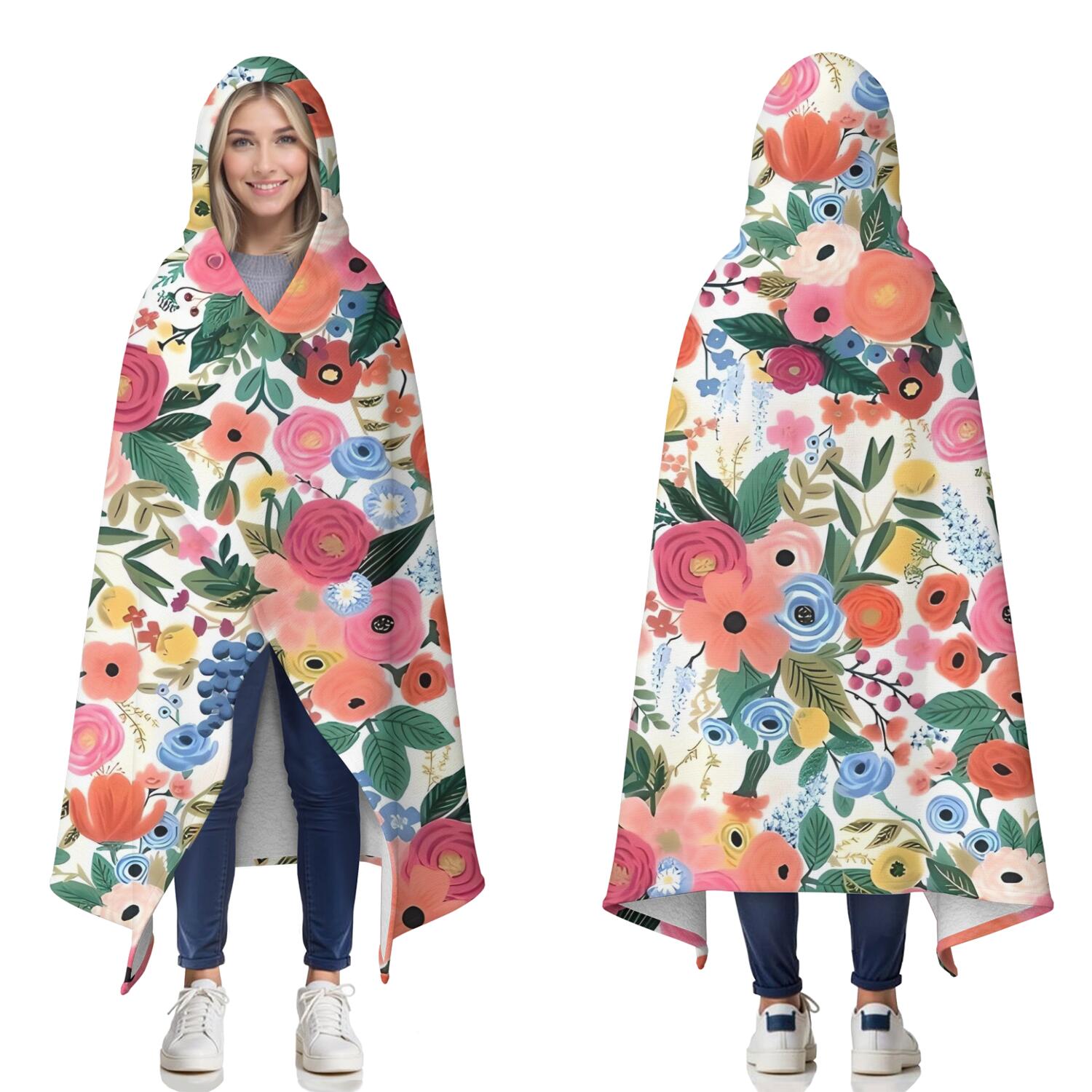 Wearable Blanket,Pioneer Flower Floral Print Pattern Hooded Wearable ...